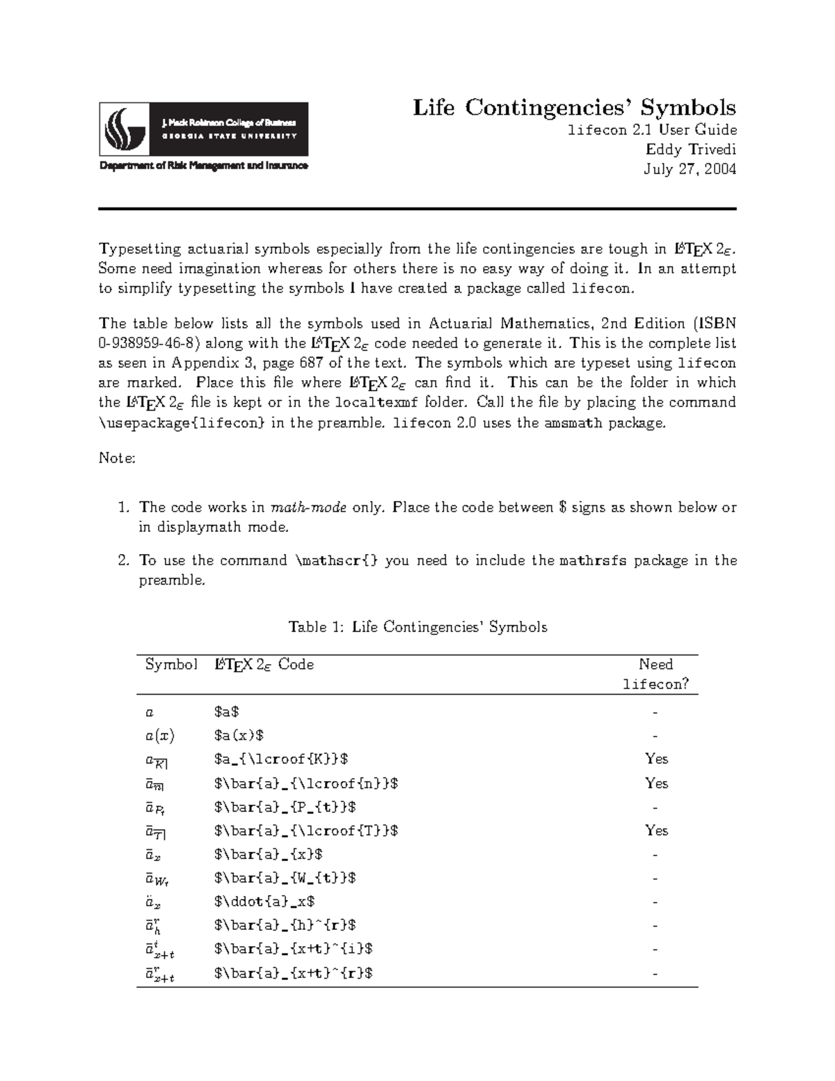 Life Con Symbols Guide - Life Contingencies’ Symbols lifecon 2 User ...