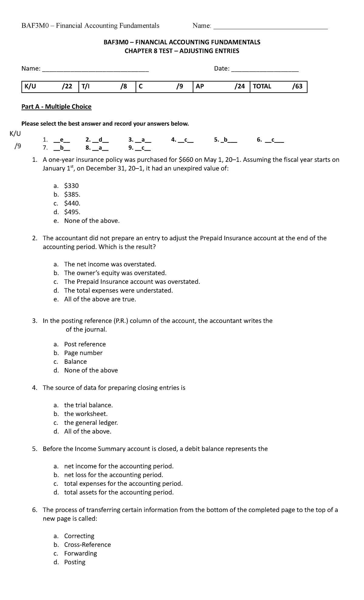 Test Chapter 8 fall 2016 - BAF3M0 – Financial Accounting Fundamentals ...