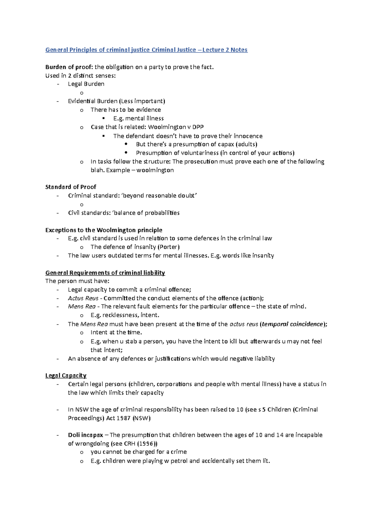 Lecture Notes - All - General Principles of criminal justice Criminal ...
