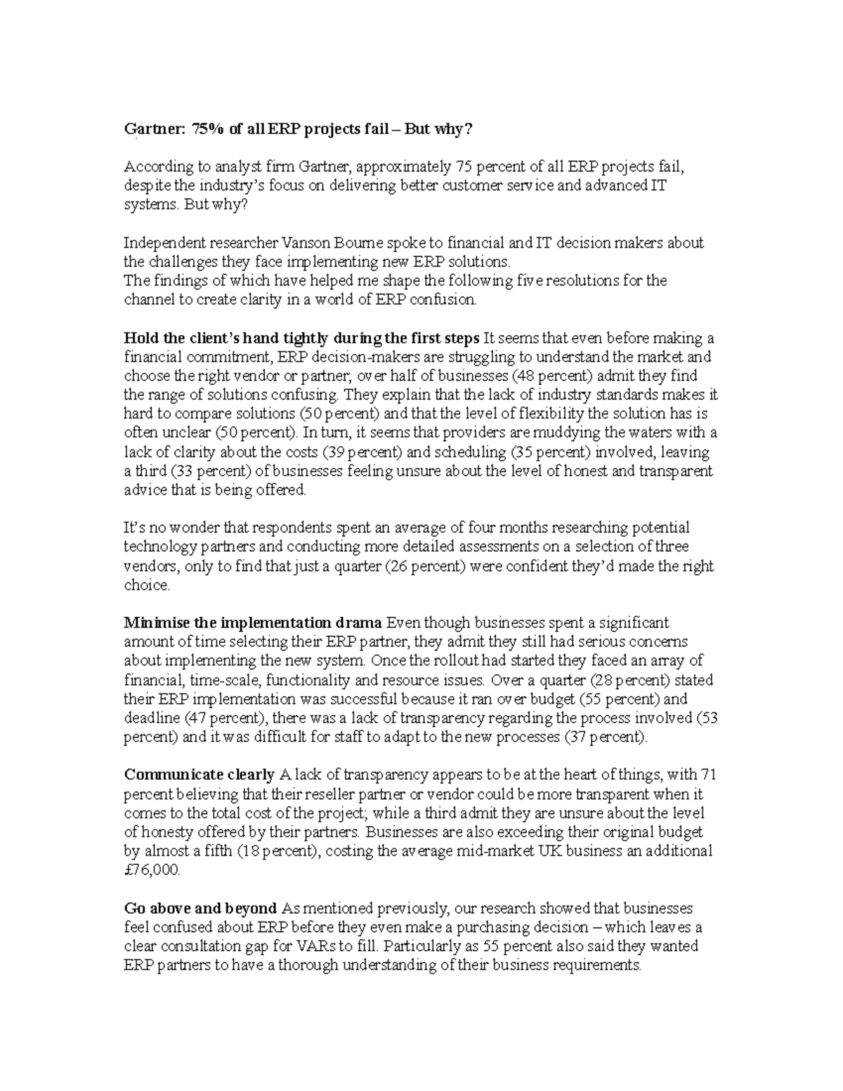 ERP Failure rate Gartner - Gartner: 75% of all ERP projects fail – But ...