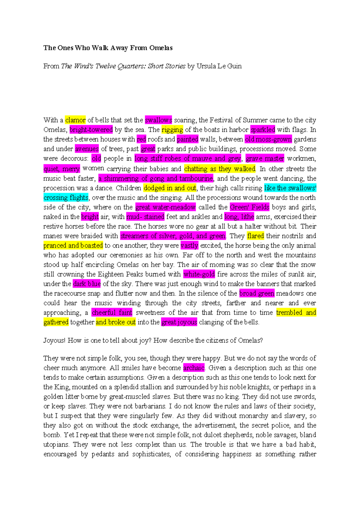 Word file- The Ones Who Walk Away From Omelas - The Ones Who Walk Away ...