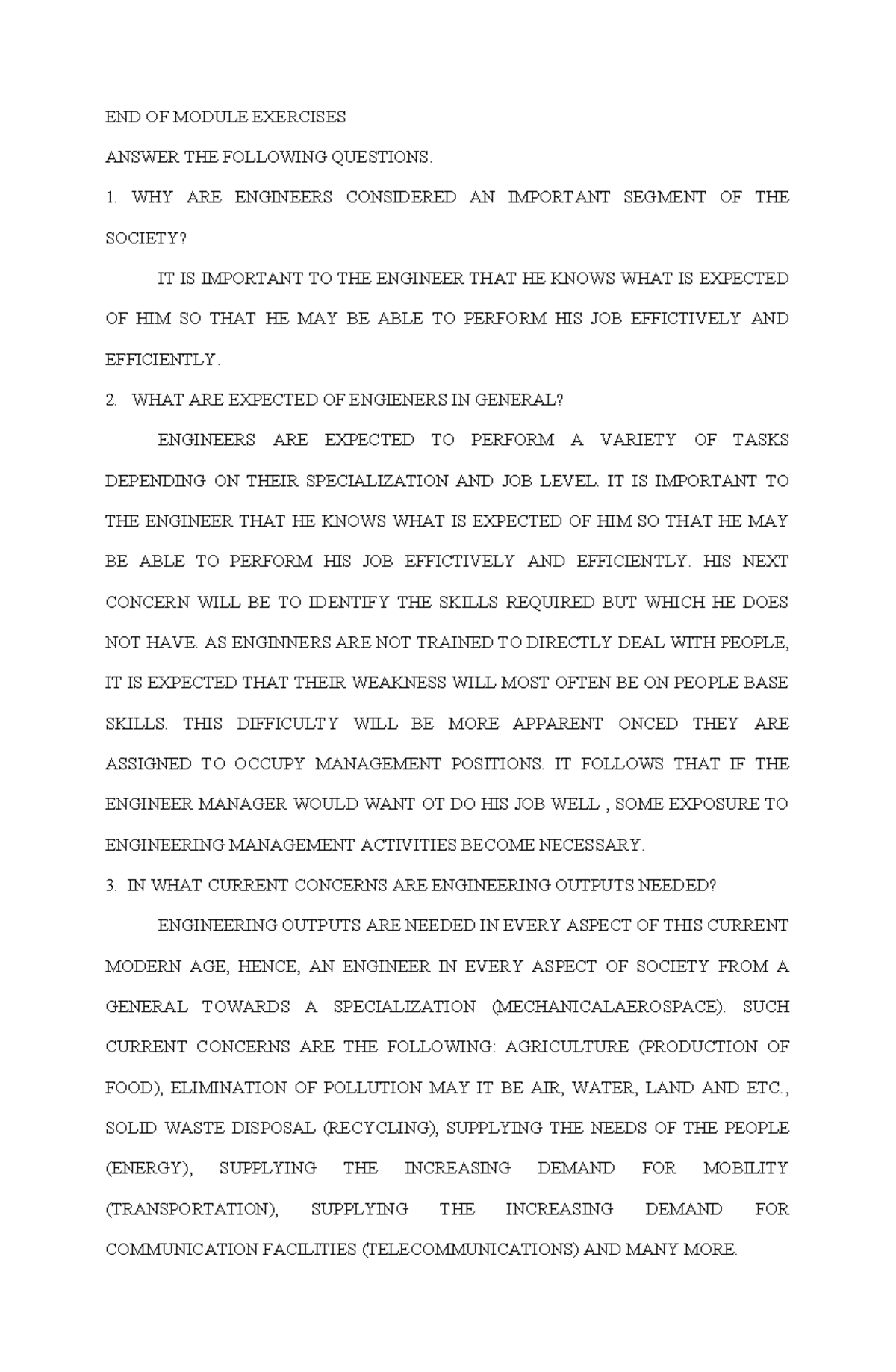 CH1 Engg Ma - End of Module Exercises - END OF MODULE EXERCISES ANSWER ...