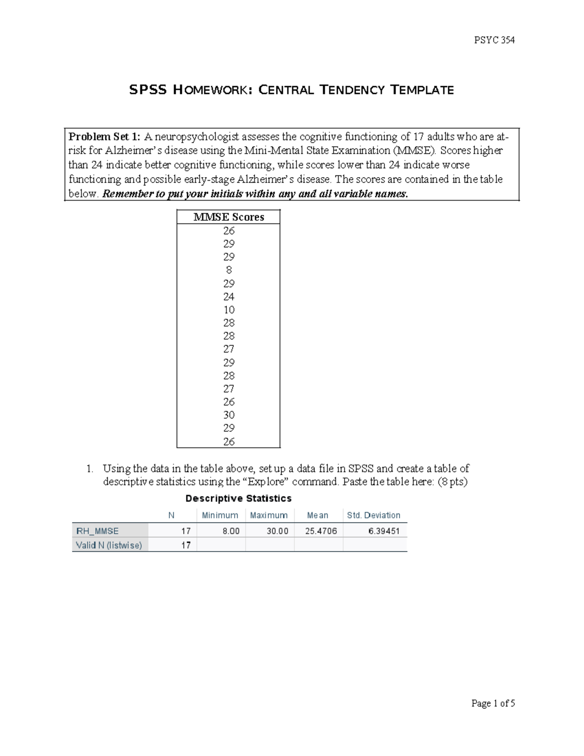 SPSS Homework Central Tendency Rachel Hambrick - SPSS HOMEWORK: CENTRAL ...