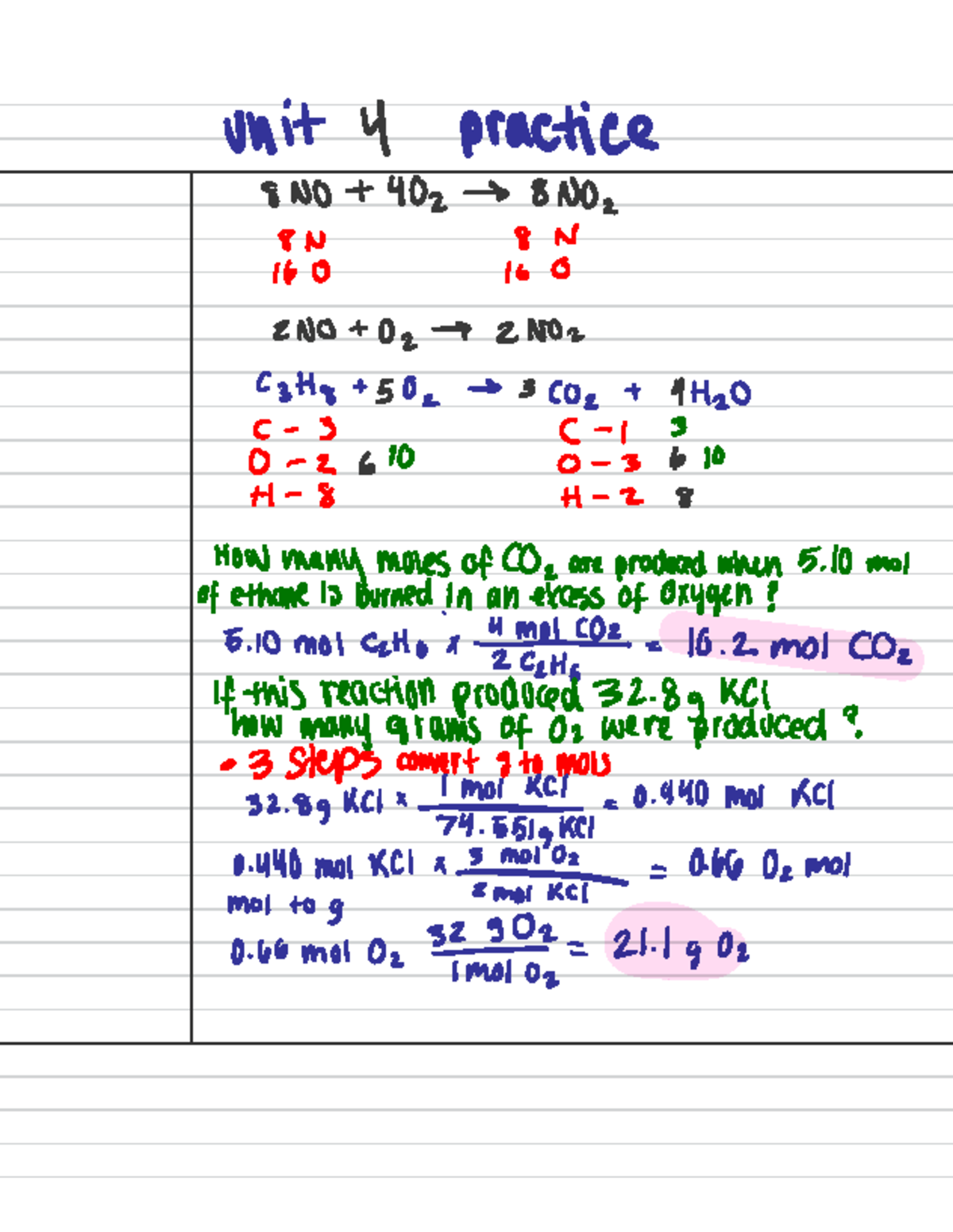 Unit 4 practice - unit 4 practice 8N0 + 402 - 8NO ON 8N 160 16 O 2NO ...