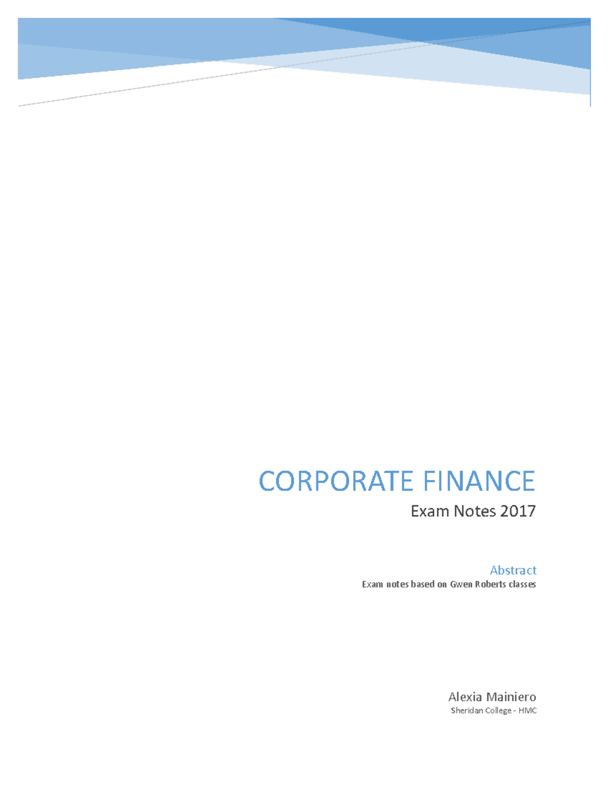 Finance Exam Notes - Includes a detailed summary for various topics ...