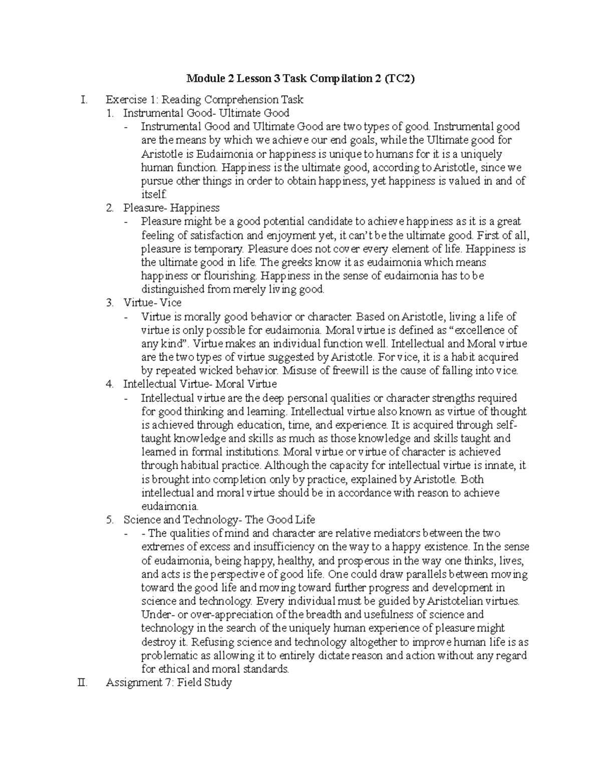 TC2 - TC2 - Module 2 Lesson 3 Task Compilation 2 (TC2) I. Exercise 1: Reading Comprehension Task ...
