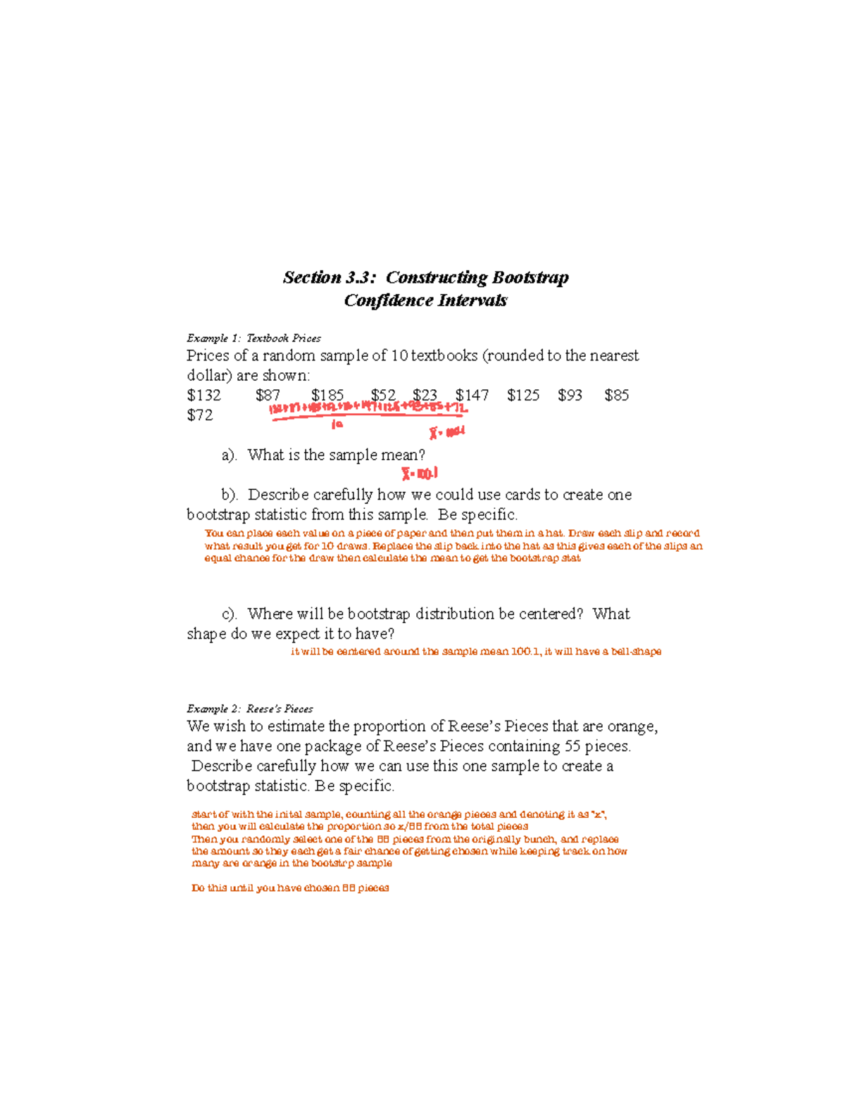 3 - Statistics hypothesis - Section 3. 3 : Constructing Bootstrap Confidence Intervals Example 1 ...