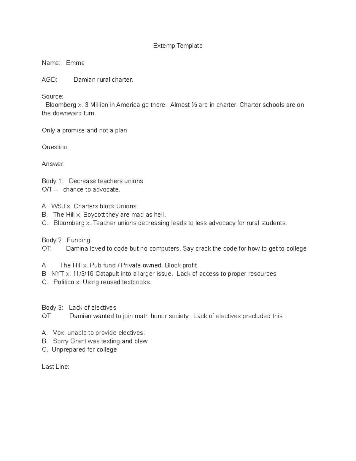 Education Policy in the US - Extemp Template Name: Emma AGD: Damian ...