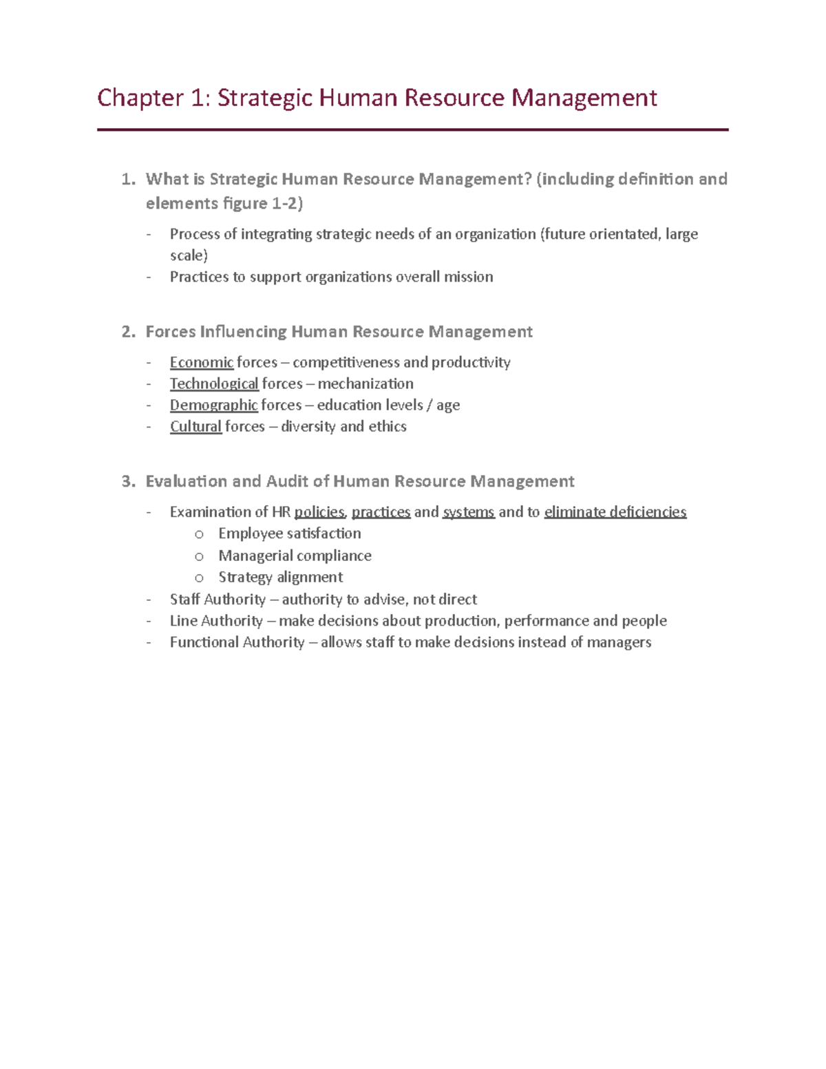 Study Guide - HR - Study Guide - Chapter 1: Strategic Human Resource ...
