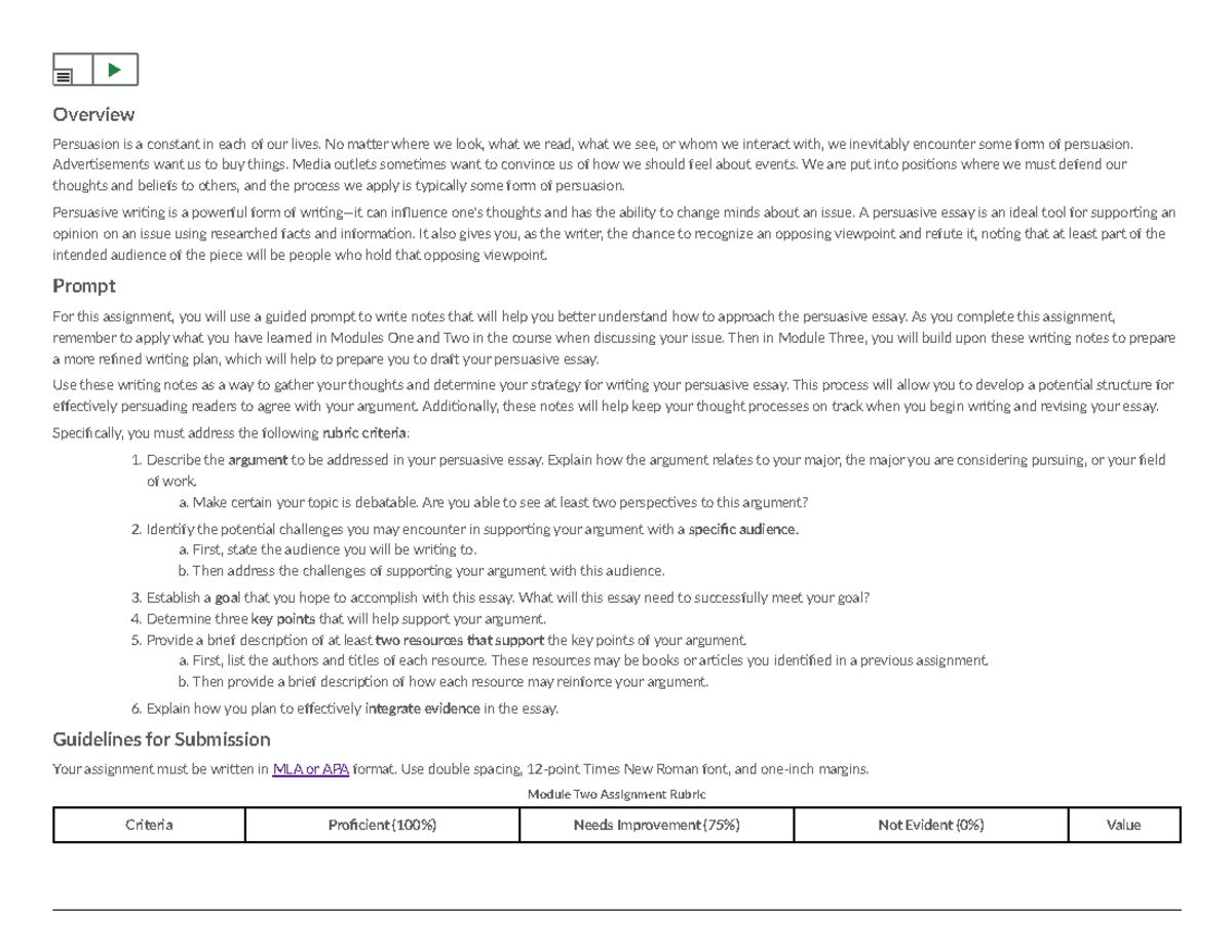 2-3 Module Two Assignment Guidelines and Rubric - Overview Persuasion ...