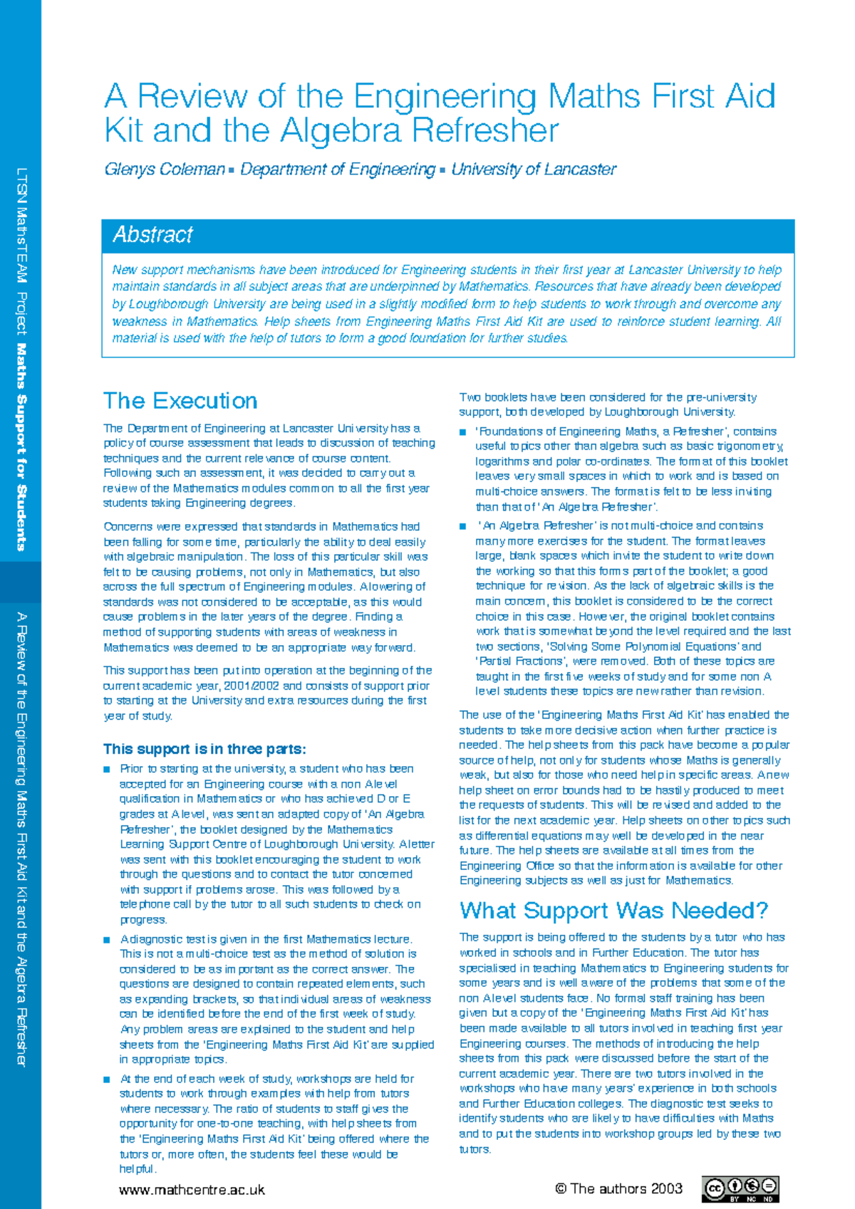 Coleman - A Review of the Engineering Maths First Aid Kit and the ...