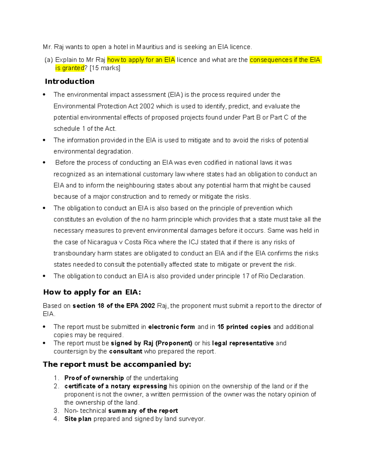 EIA - Procedure for EIA license in Mauritius - Mr. Raj wants to open a ...