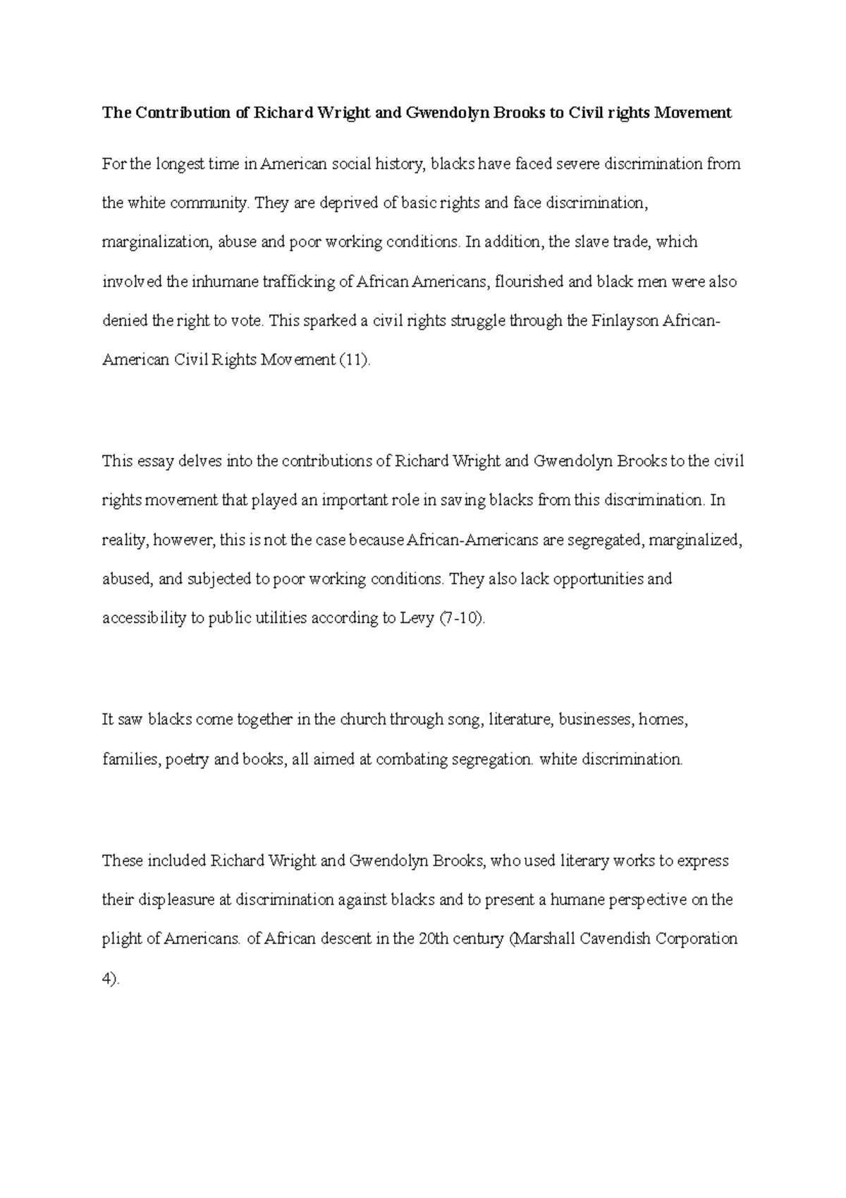 The Contribution of Richard Wright and Gwendolyn Brooks to Civil rights Movement - They are ...