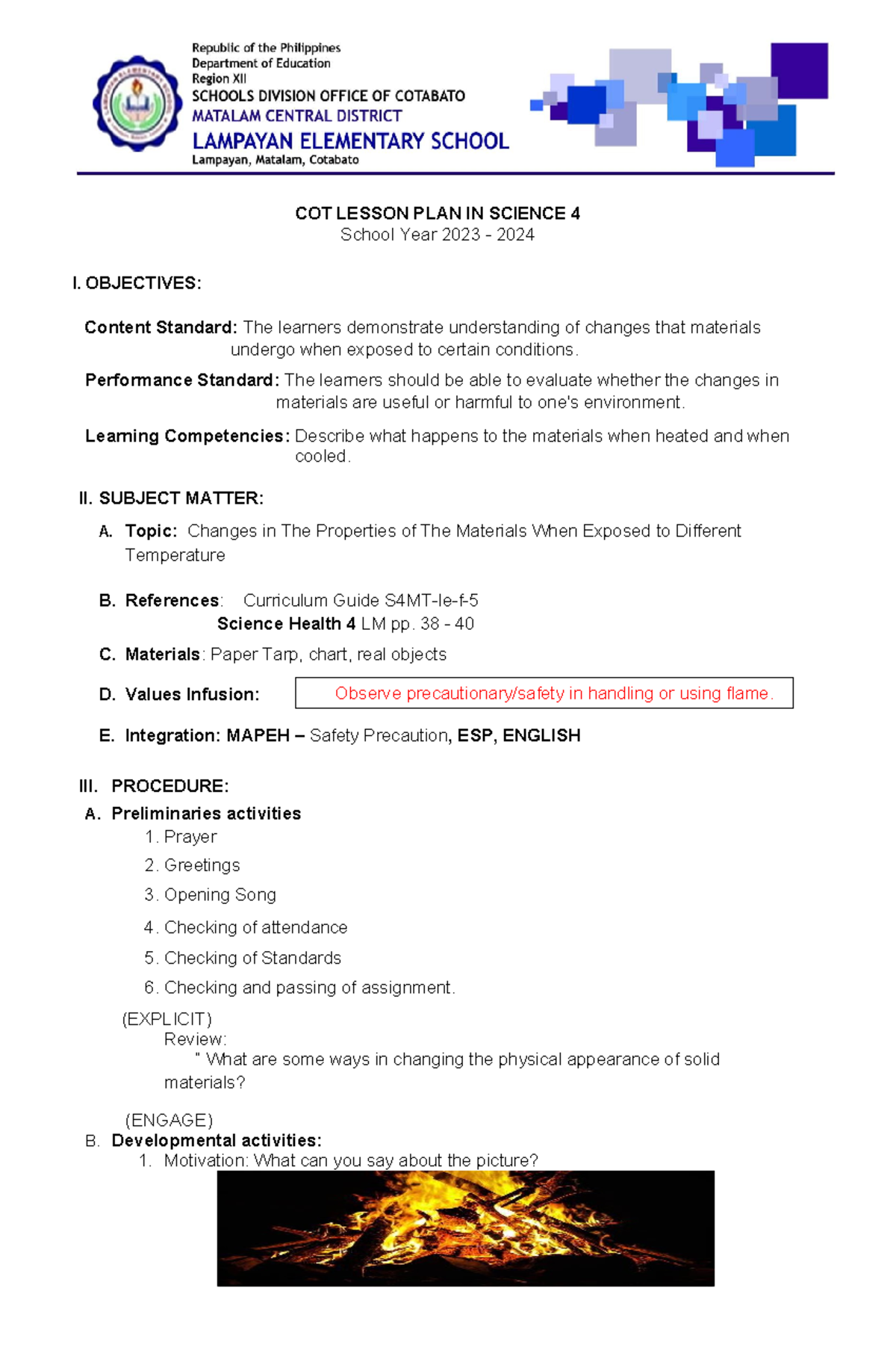 Lesson plan 1q sci - COT LESSON PLAN IN SCIENCE 4 School Year 202 3 ...