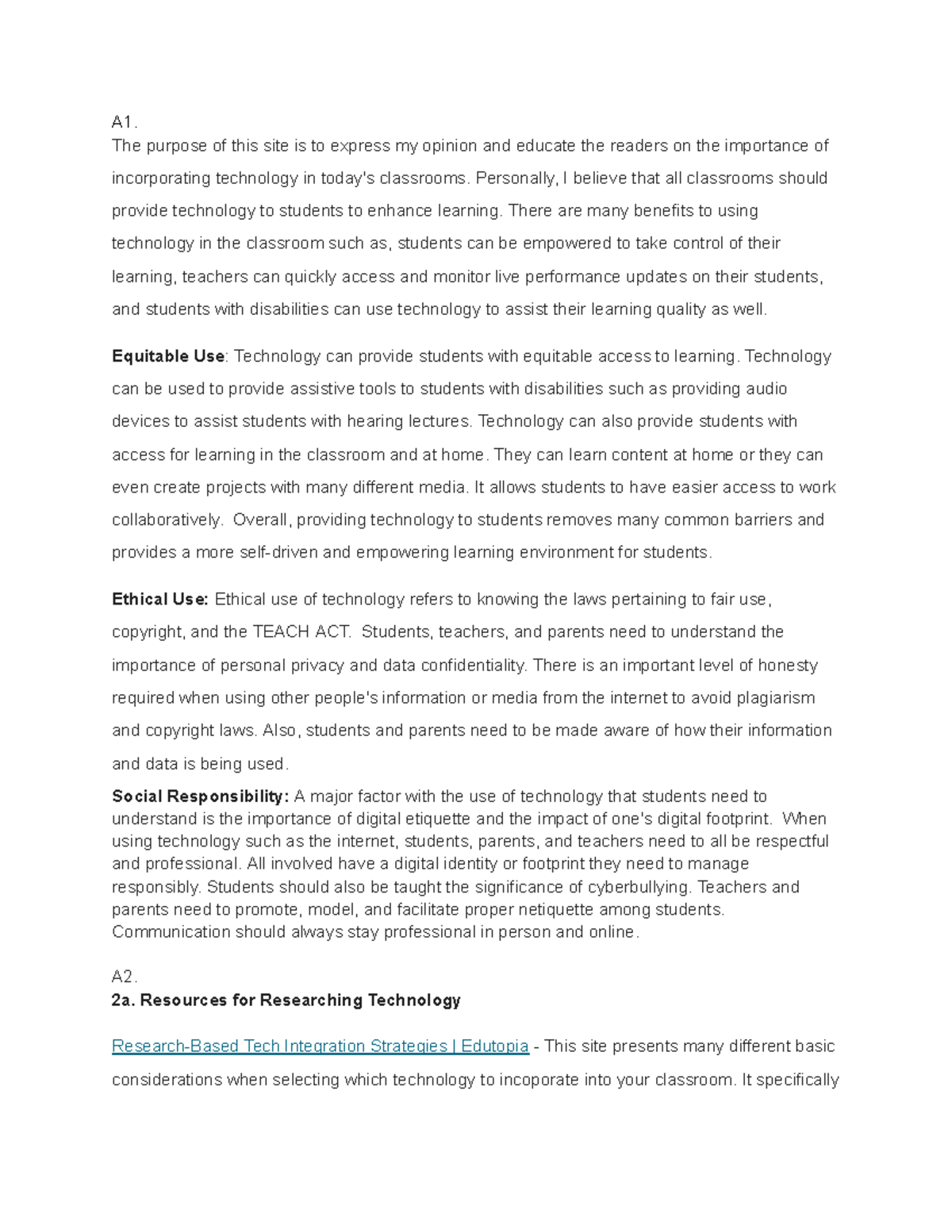 DHM2 TASK 1: TECHNOLOGY WEBSITE FOR EDUCATORS - A1. The purpose of this ...