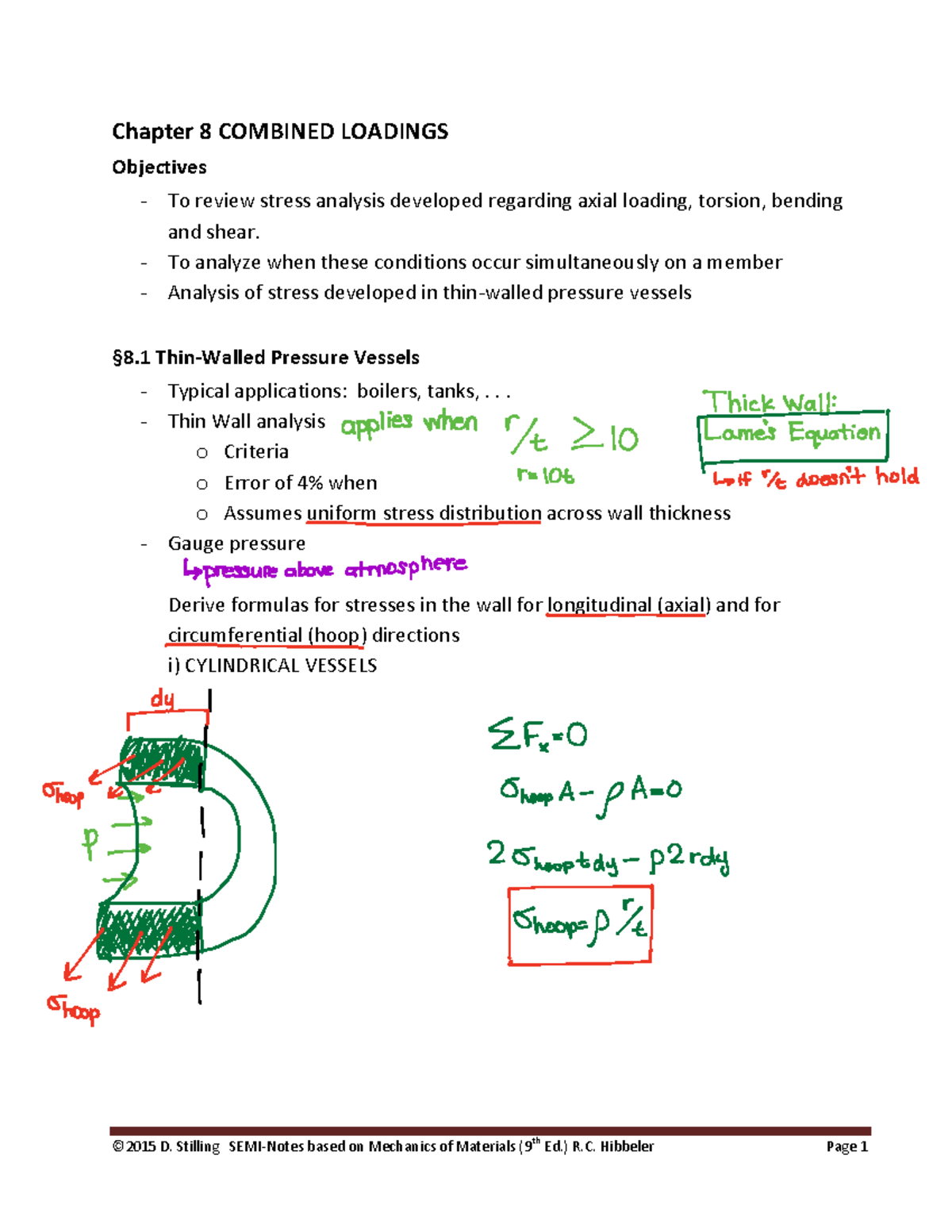Chapter 8 Combined Loading Semi Notes - Chapter 8 COMBINED LOADINGS ...