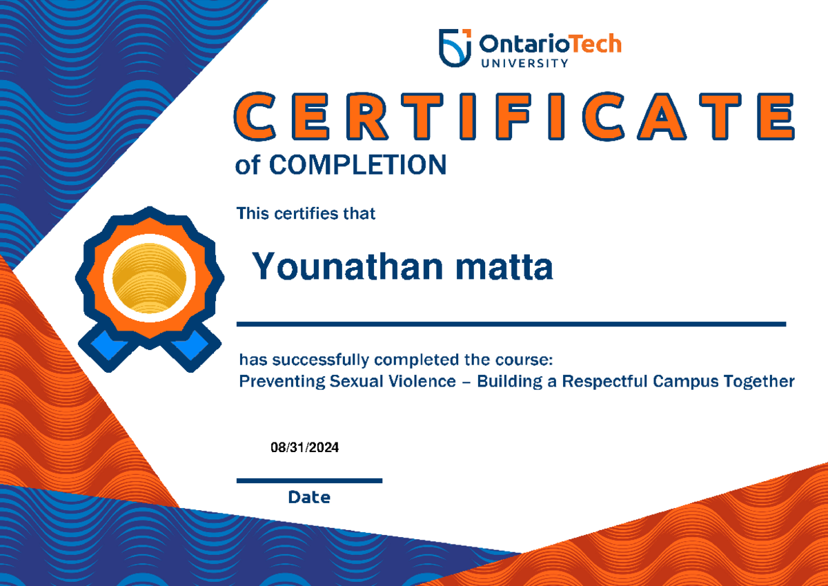 PSV Certificate - important - OntarioTech UNIVERSITY CERTIFICATE of ...