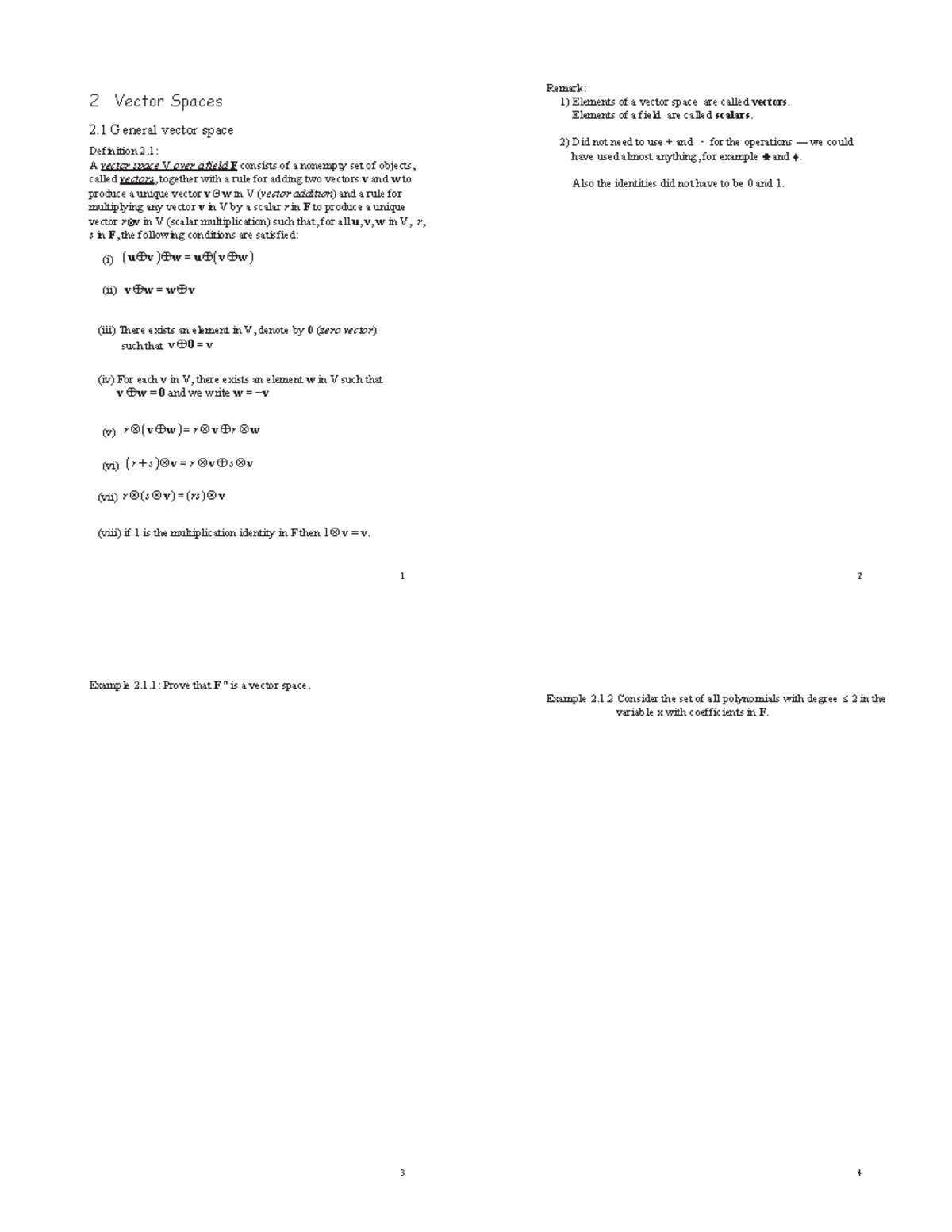 Full Lecture Notes Linear Algebra II - 1 2 Vector Spaces 2 General ...