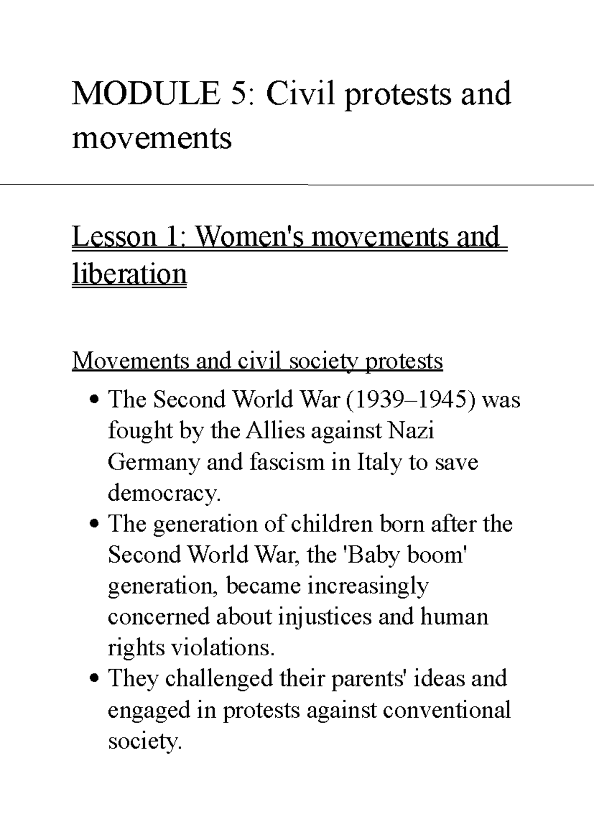 Module 5- Civil protests and movements - MODULE 5: Civil protests and ...