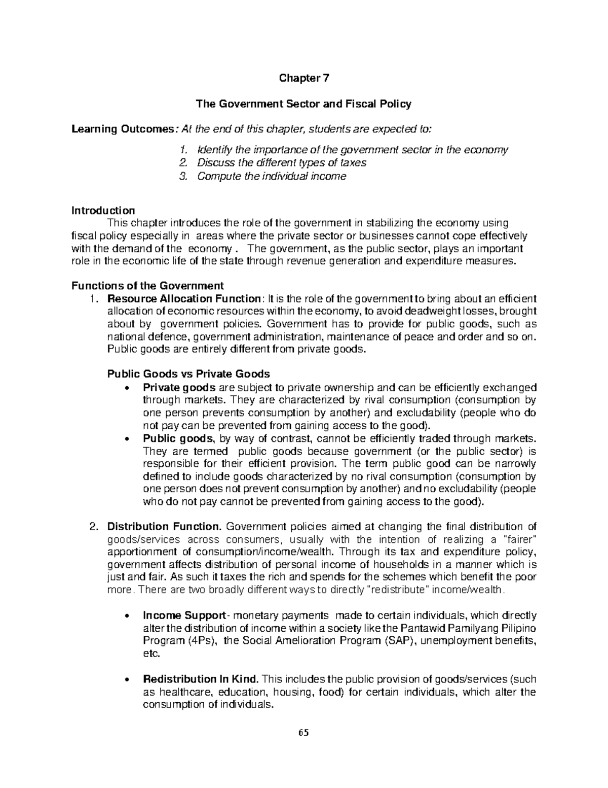 Intro Econ Chap7 (3) - BASIC MICROECONOMICS LEC6 - Chapter 7 The Government Sector and Fiscal ...
