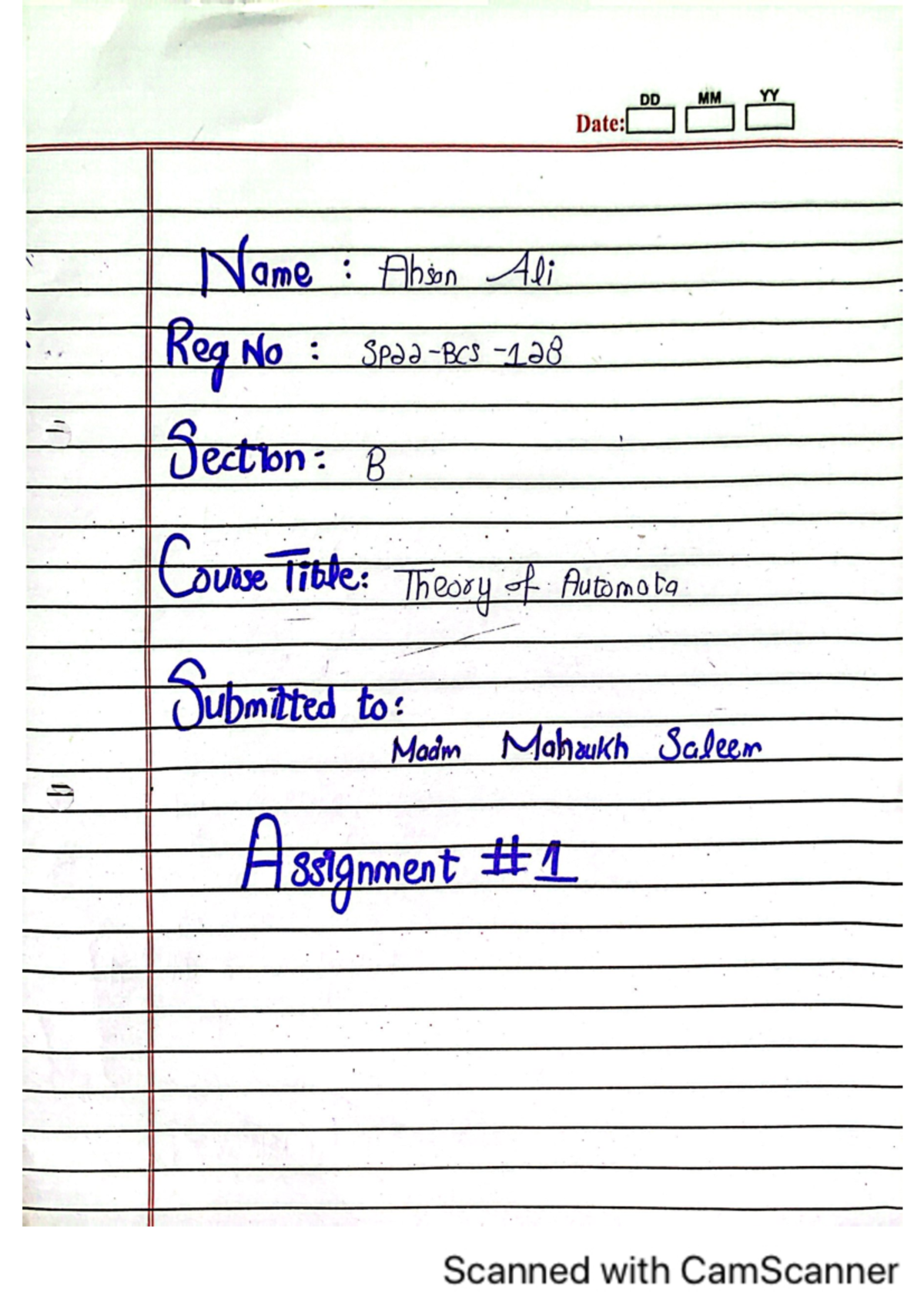 Sp22-bcs-128 Ahsan Ali Assign 1 TOA - Theory of Automata - Studocu