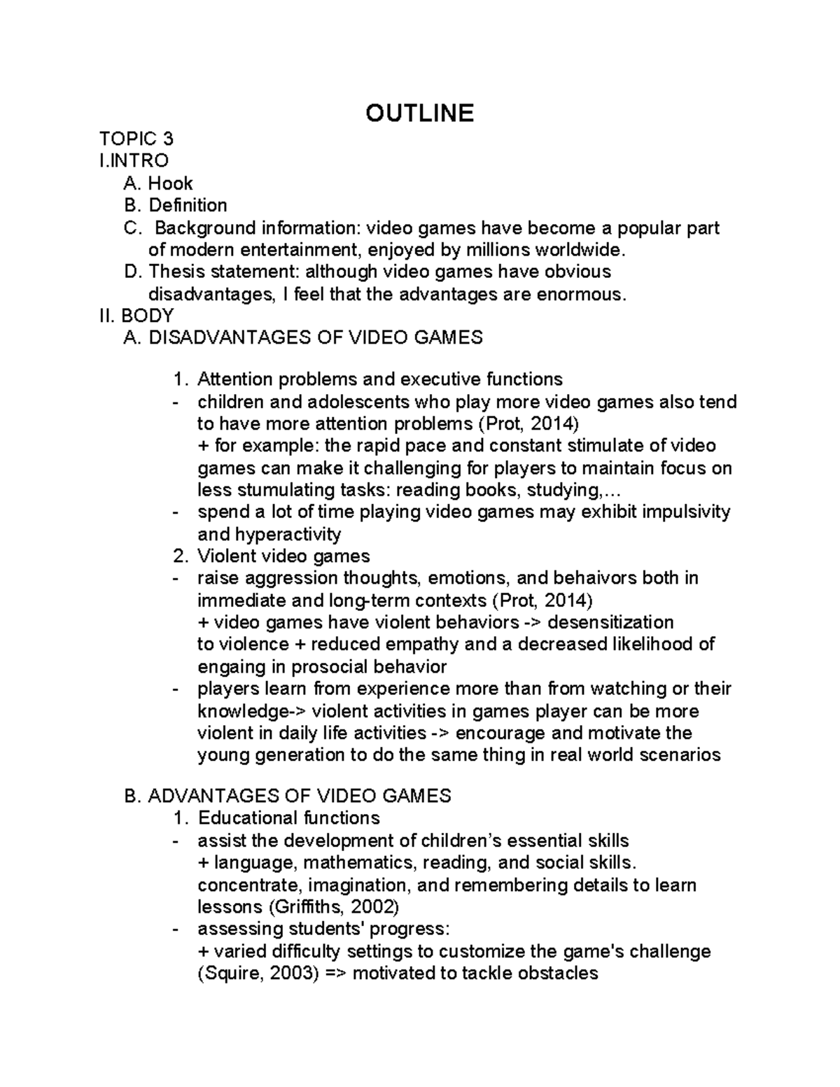 Outline topic 3 - ưegerg - OUTLINE TOPIC 3 I A. Hook B. Definition C ...