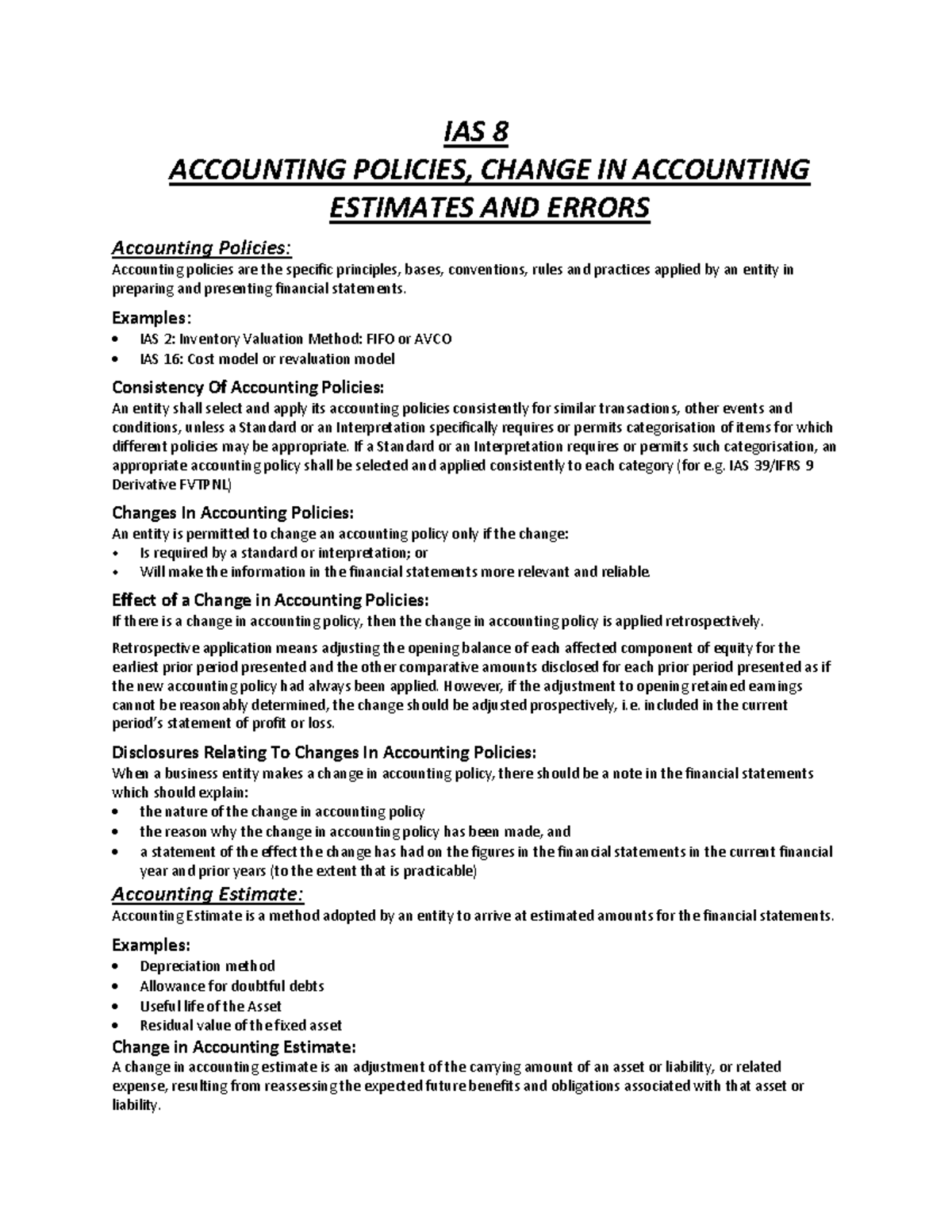 ACCA IAS 8 10 37 - Lecture notes 1 - IAS 8 ACCOUNTING POLICIES, CHANGE ...