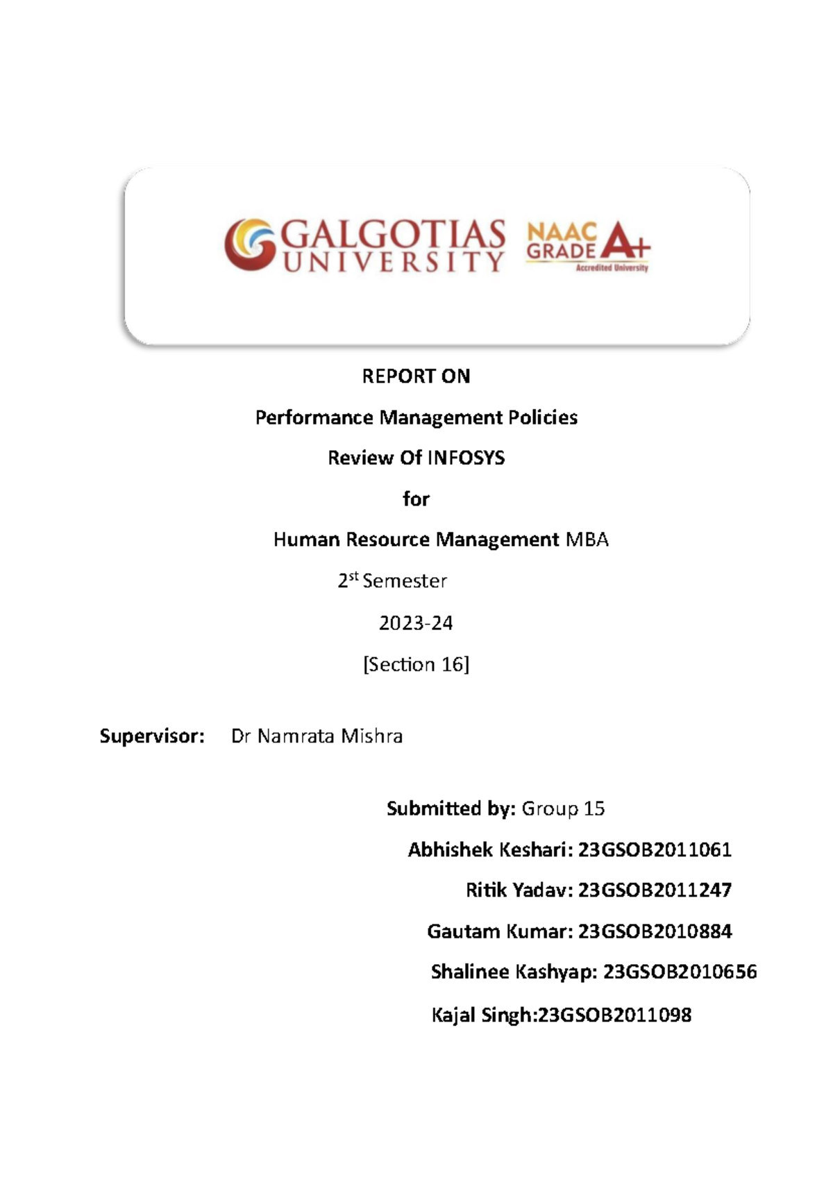 HRM group(15) - project report - REPORT ON Performance Management ...