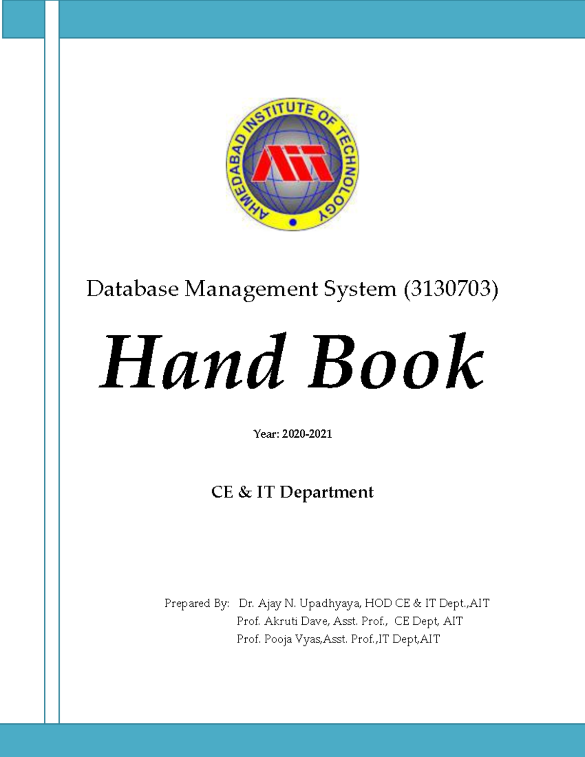 DBMS Handbook AIT - Database Management System (3130703) Hand Book Year ...