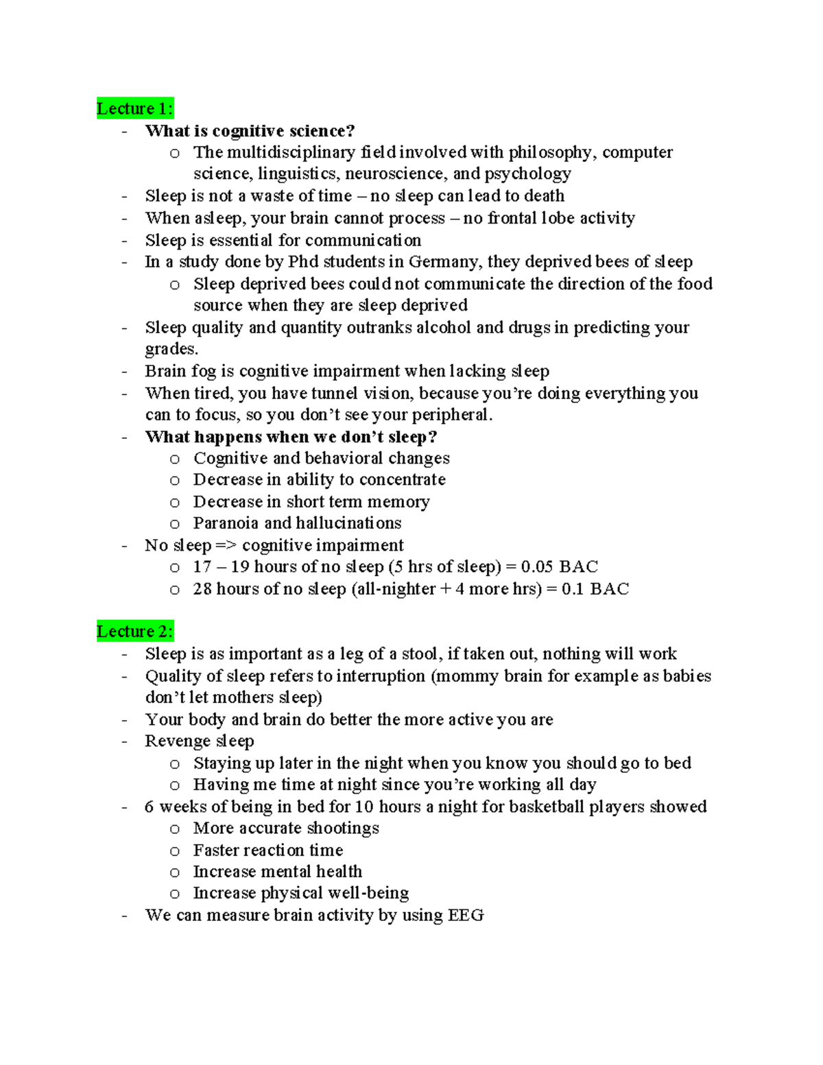 Cogs 1 Notes - Boyle - Lecture 1: - What is cognitive science? o The ...