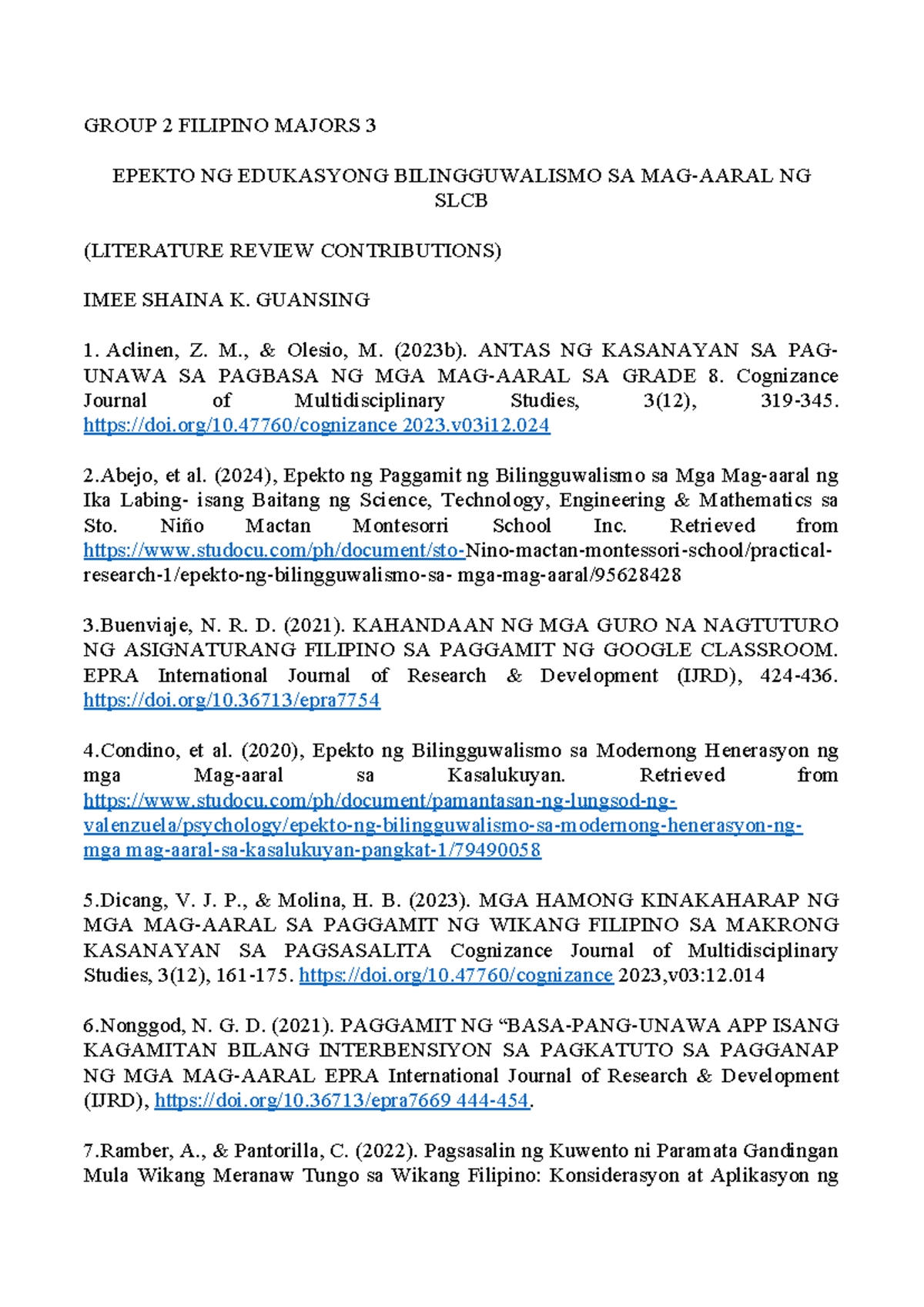 Group 2 RRL ( Research) - THIS ALSO RRL - GROUP 2 FILIPINO MAJORS 3 ...