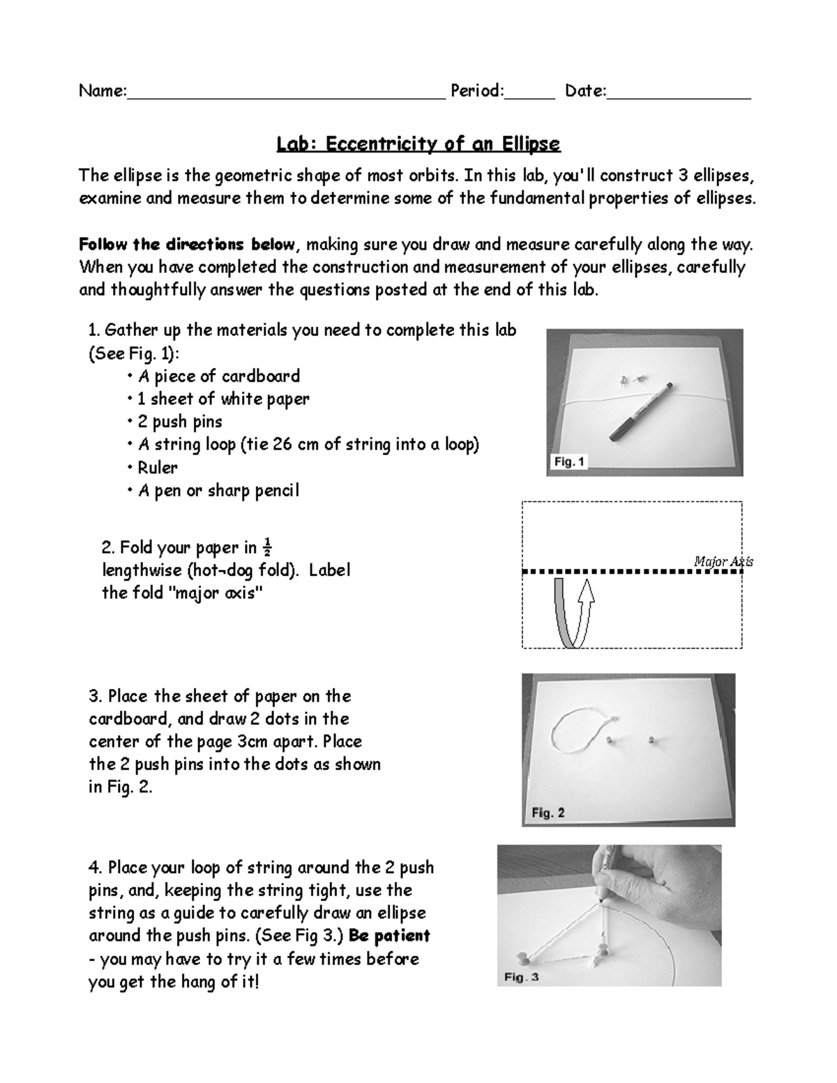 Ellipse Lab - Lab papers - Major Axis Name ...