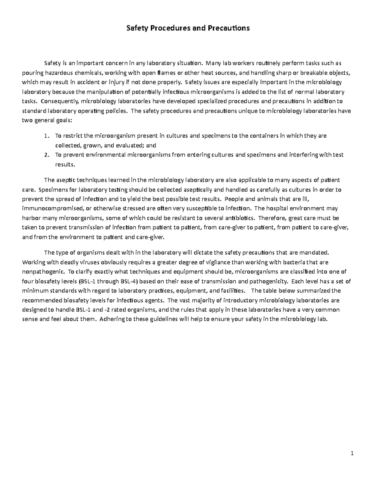 Lab Safety - gterbdf - Safety Procedures and Precautions Safety is an ...