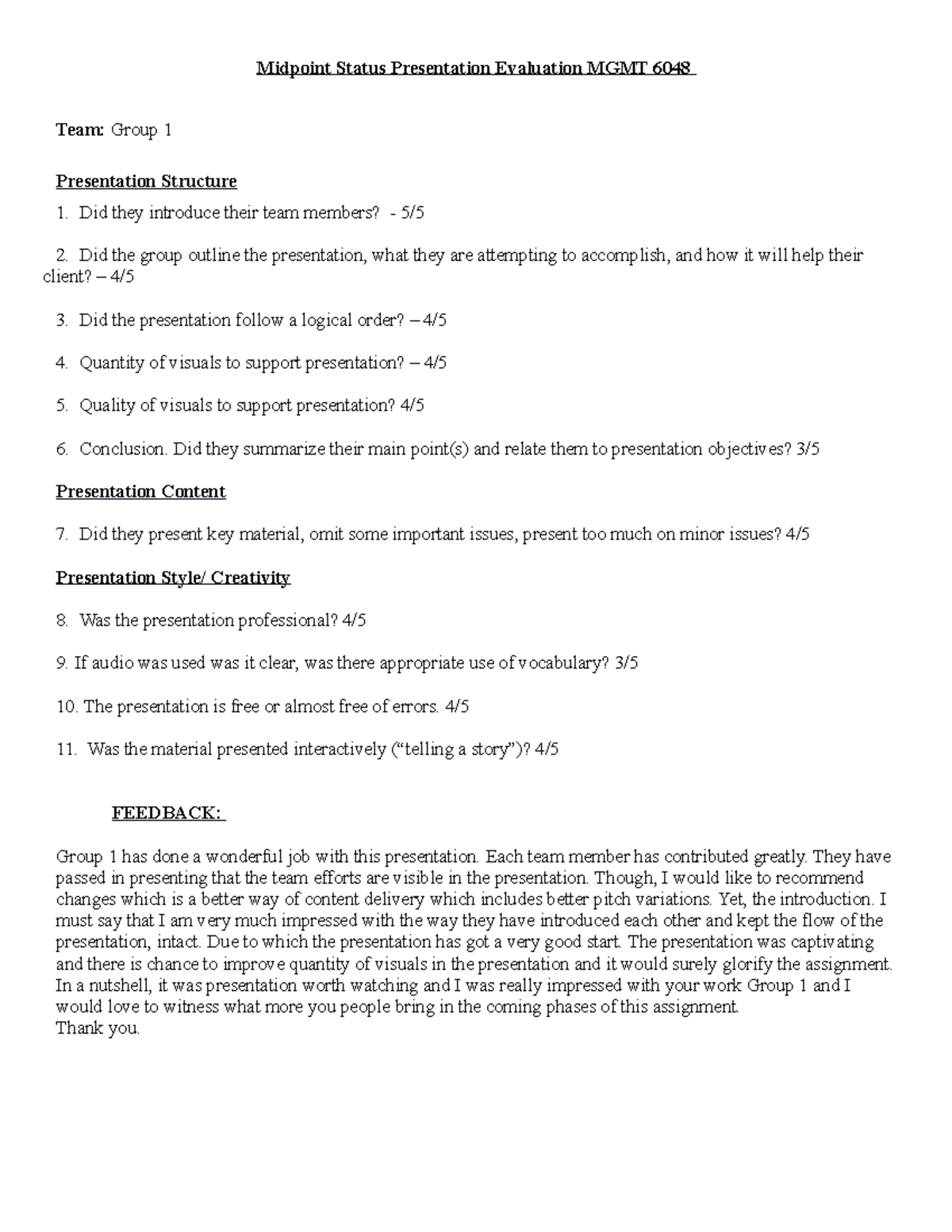 6048 - 6048 - Midpoint Status Presentation Evaluation MGMT 6048 Team ...