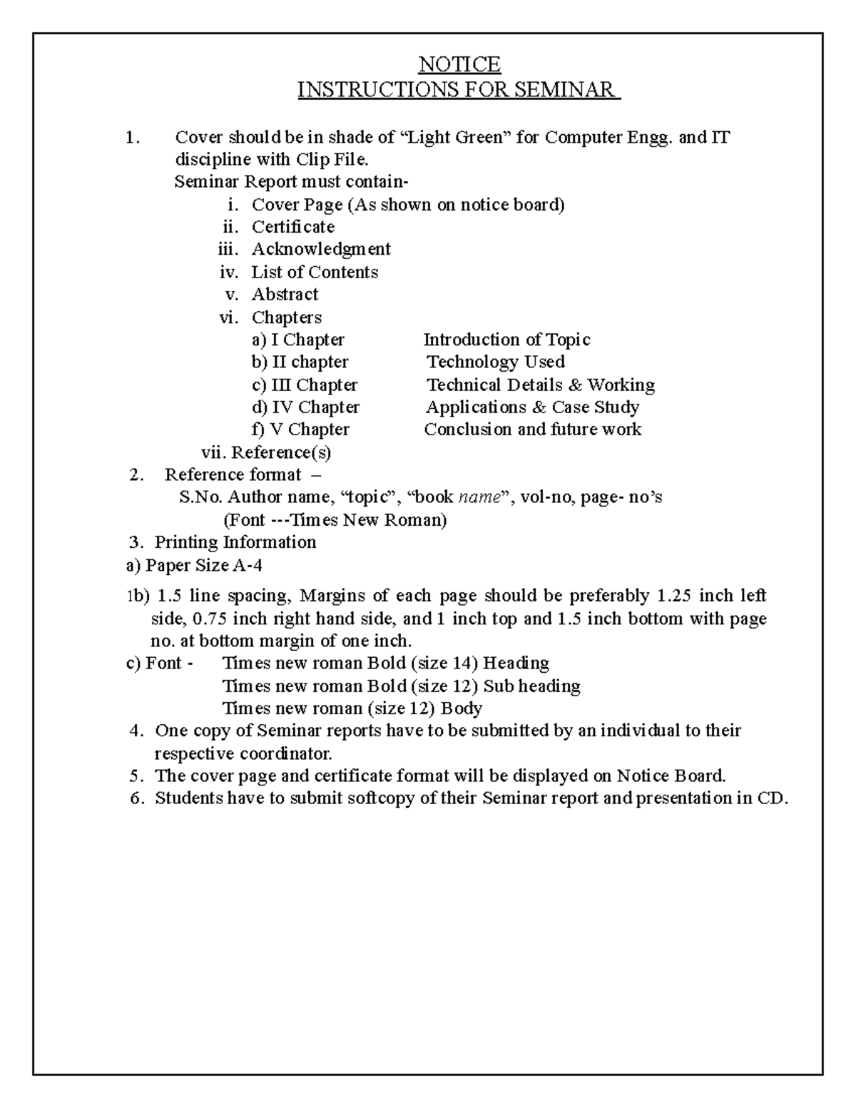 Seminar Format - NOTICE INSTRUCTIONS FOR SEMINAR Cover should be in ...