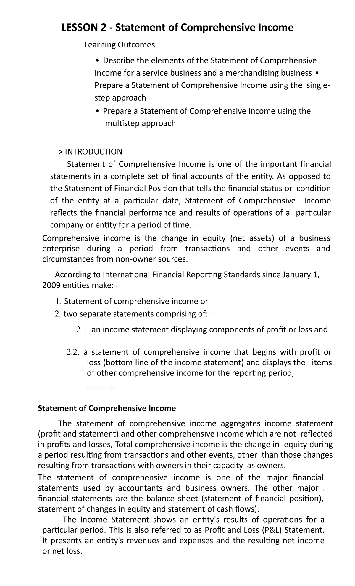 Lesson 2 - lectures - LESSON 2 - Statement of Comprehensive Income ...