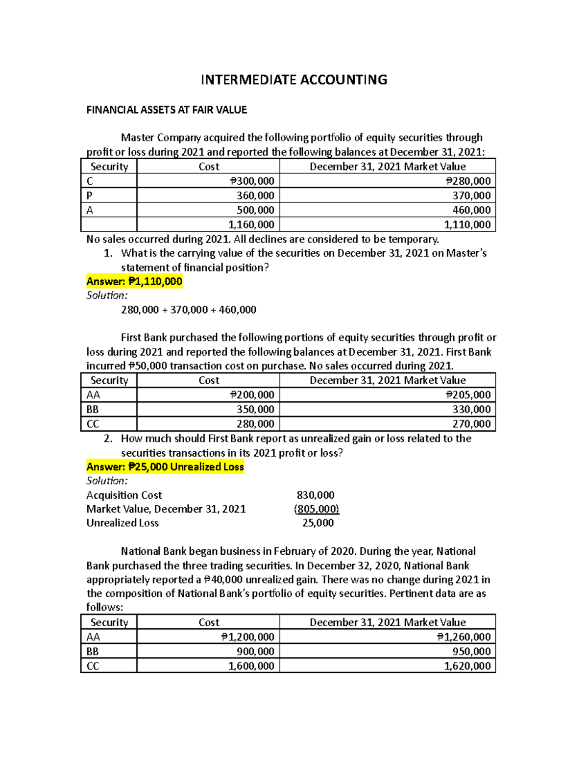 IA1 - Financial Assets at Fair Value - INTERMEDIATE ACCOUNTING ...