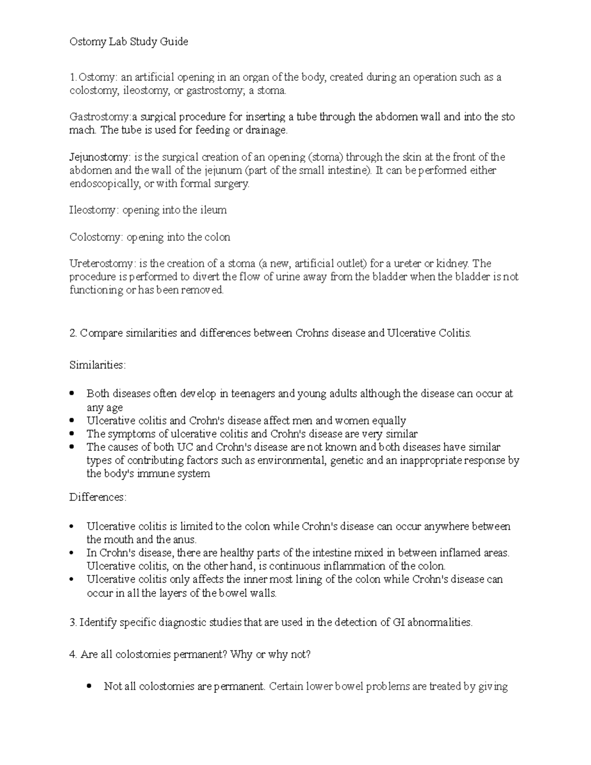 Ostomy lab study guide - Ostomy Lab Study Guide 1: an artificial ...