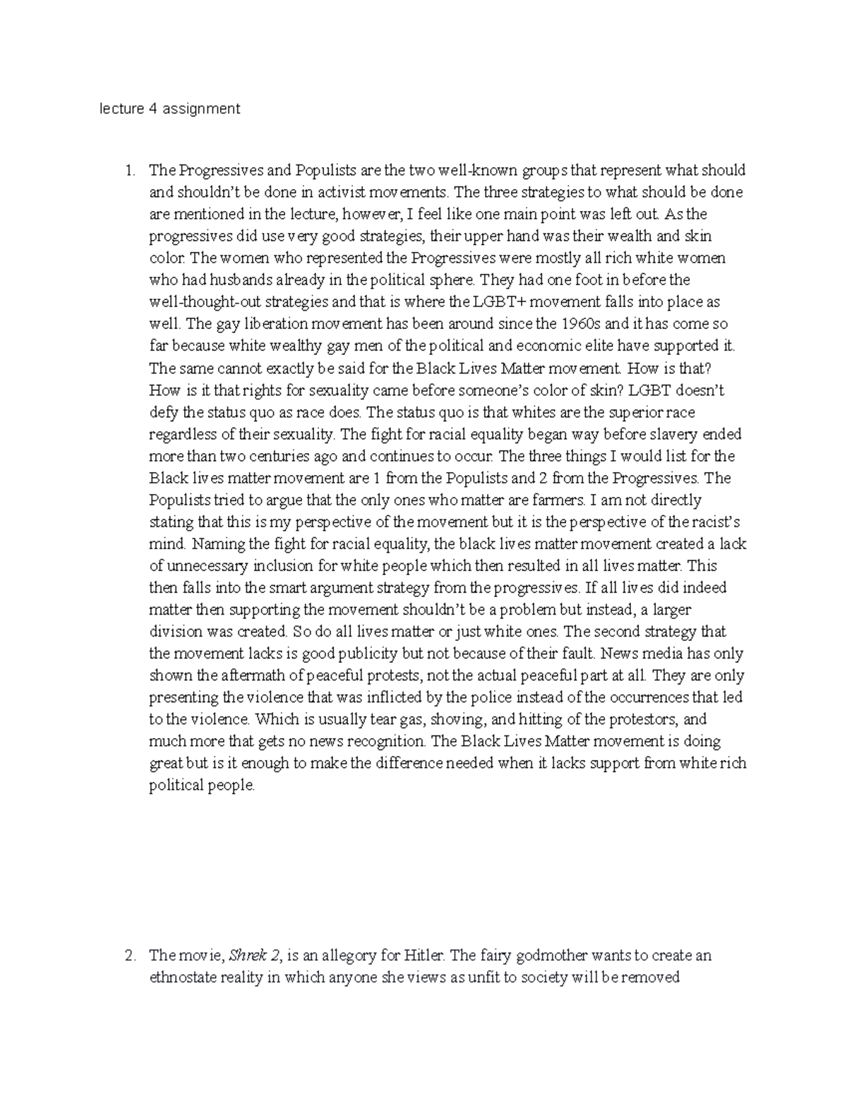 Lecture 4 assignment - lecture 4 assignment The Progressives and ...
