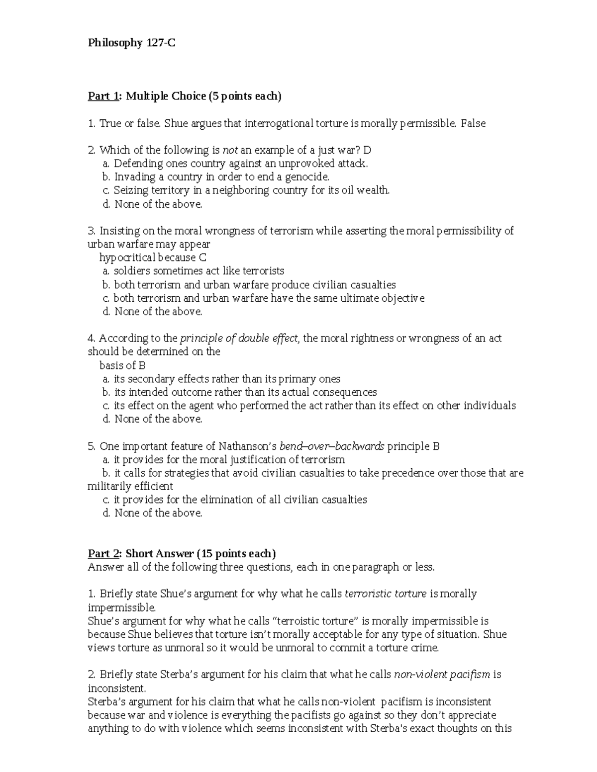 Phil Exam 3 - Exam questions for the 3rd testing of the year, this is ...