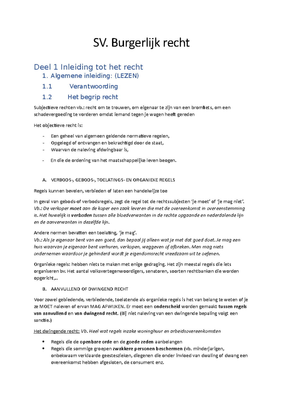 SV Burgerlijk recht Privaatrecht – Publiekrecht - SV. Burgerlijk recht ...