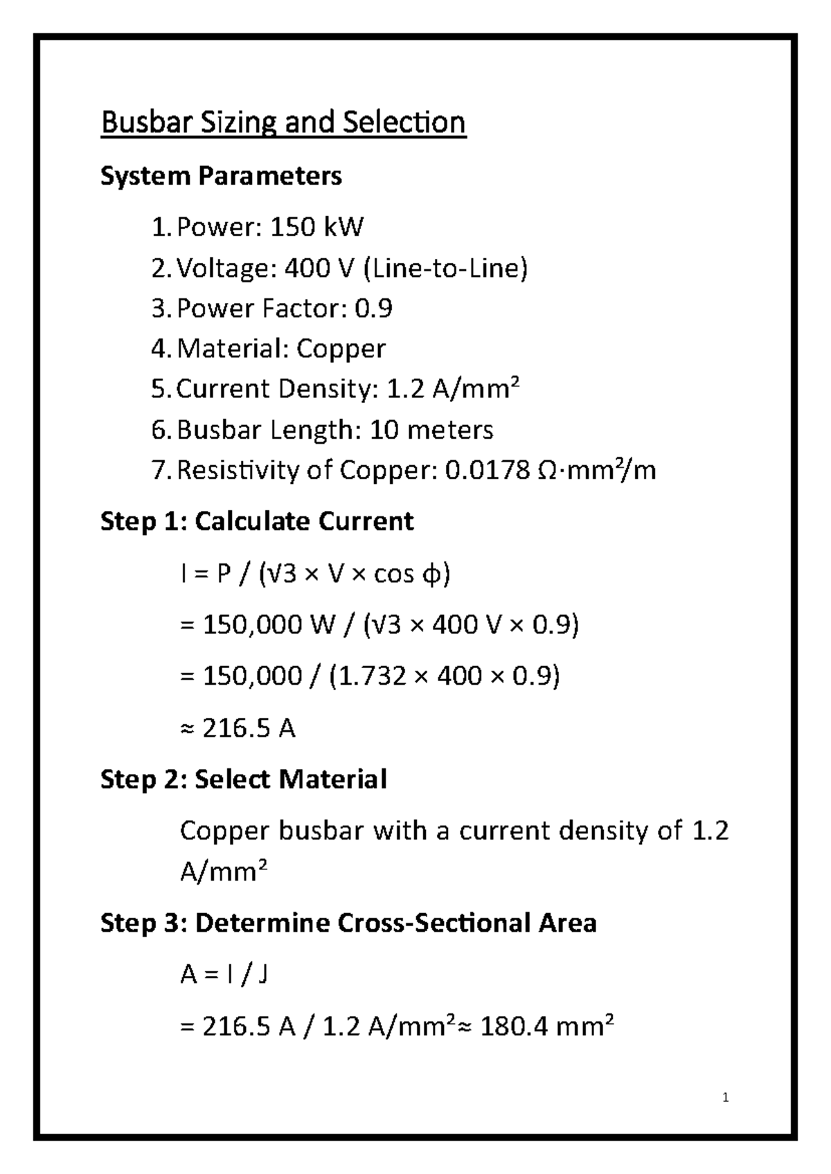 Bus Bar sizing - .... - 1 Busbar Sizing and SelecƟon System Parameters ...