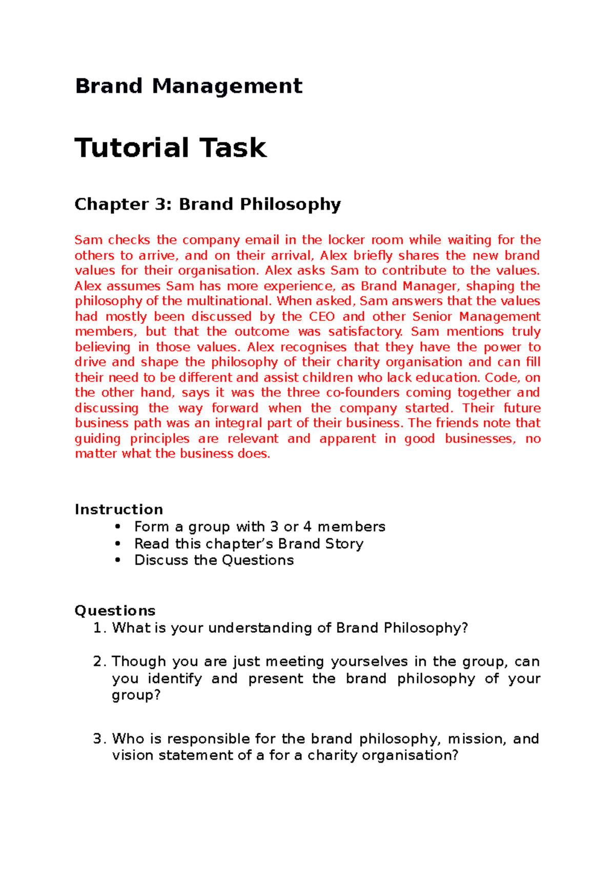 Week 3 Brand Philosophy - Brand Management Tutorial Task Chapter 3 ...