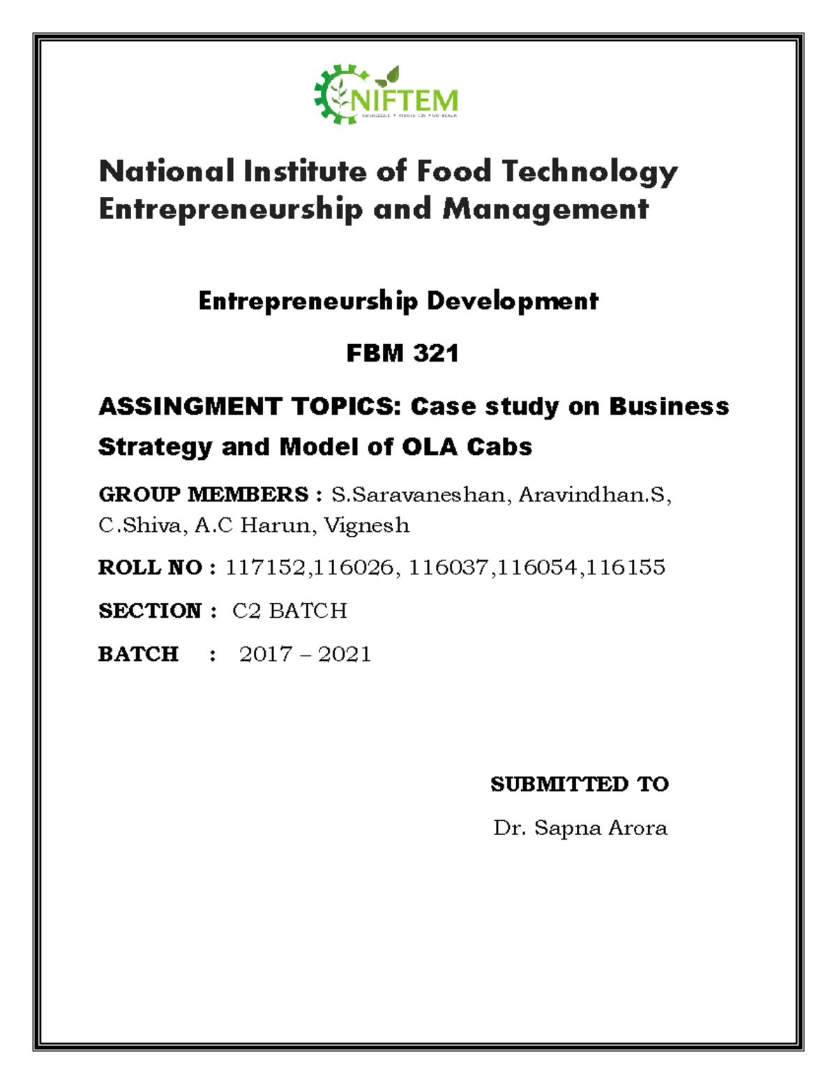 Ola cabs (case study) - National Institute of Food Technology ...