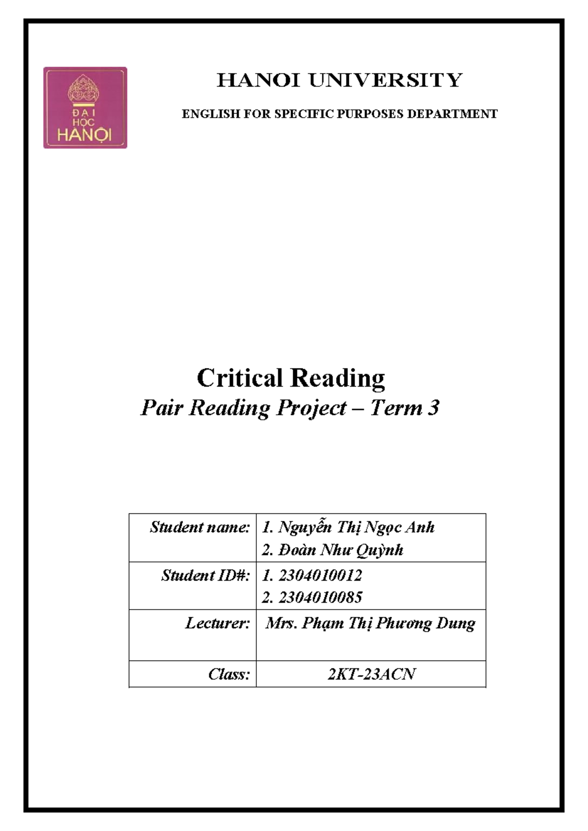 Pair Reading Project Guideline Term 3 - 2023 & 2024 sent to students ...