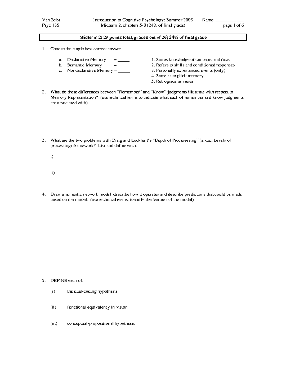 PSYC 135 Midterm 1 Practice 2 - Psyc 135 Midterm 2, chapters 5-8 (24% of final grade) page 1 of ...