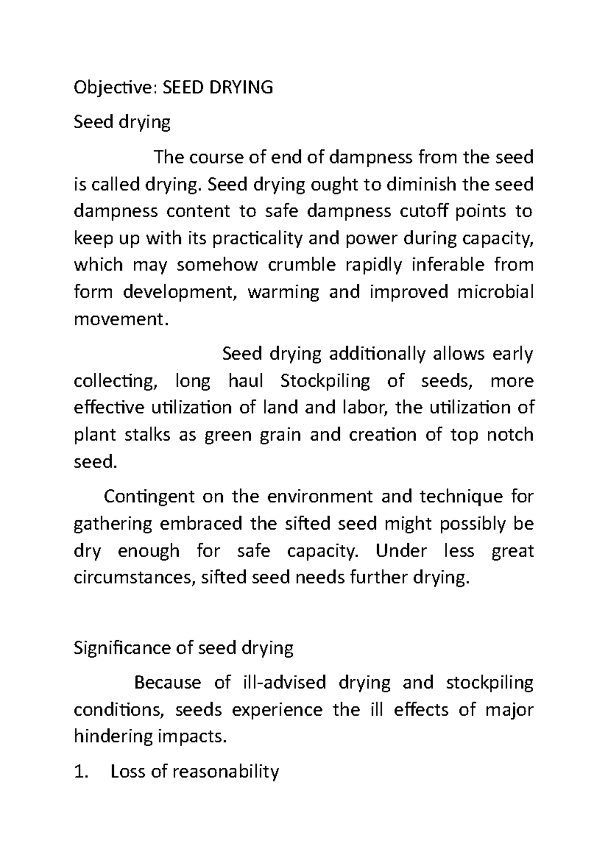 Seedcdrying - seed drying procedure - Objective: SEED DRYING Seed ...