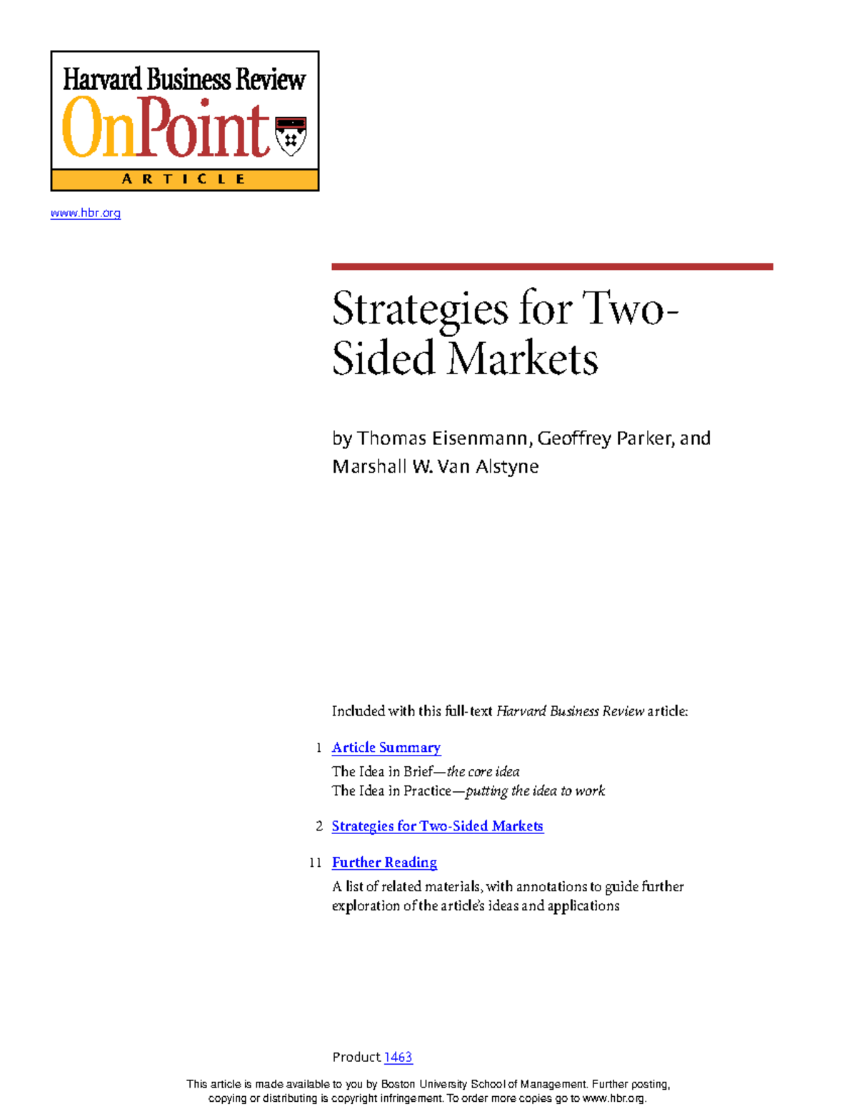 Strategies for Two-sided Markets - This article is made available to ...