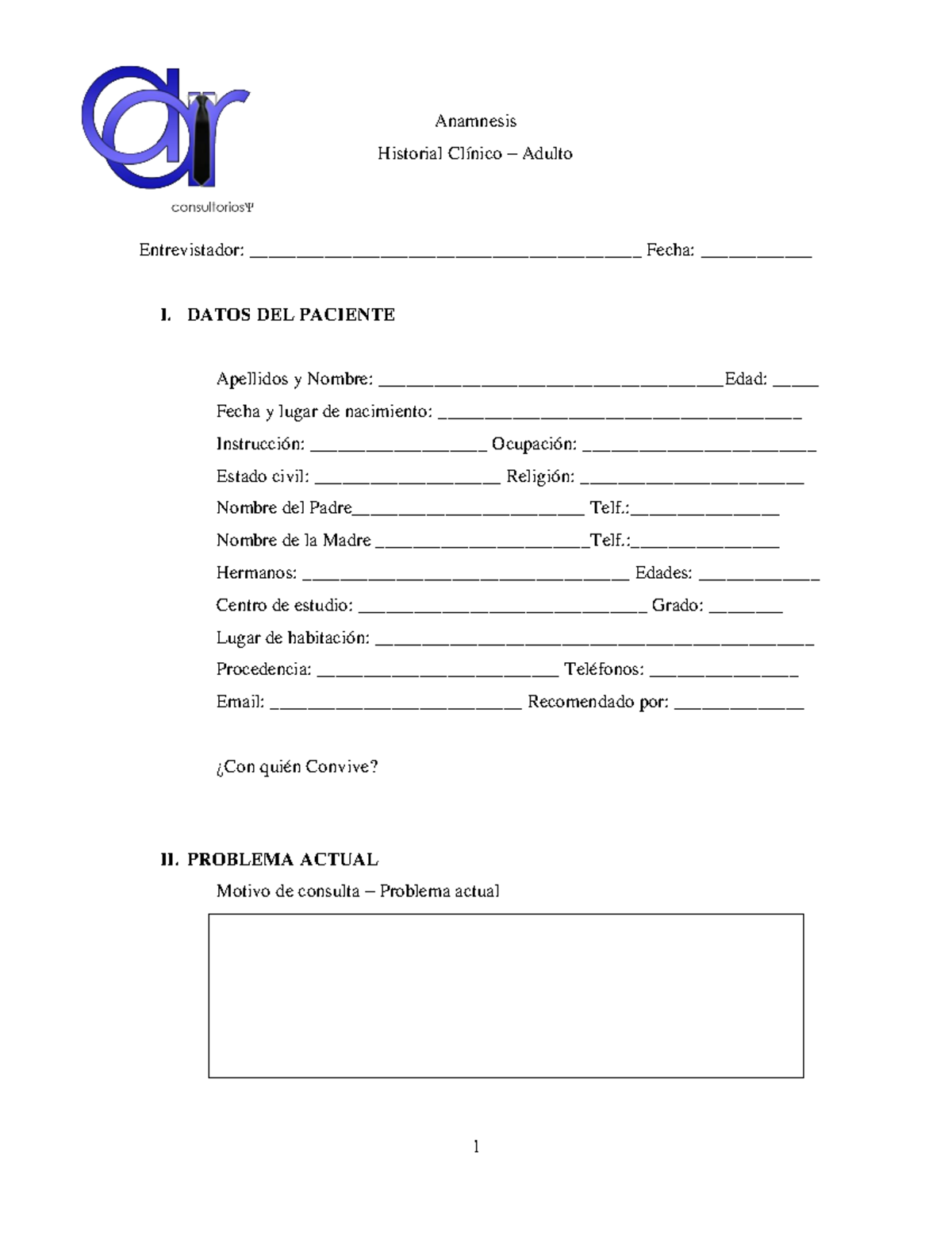 Anamnesis o historial clinico - Anamnesis Historial Clínico – Adulto ...