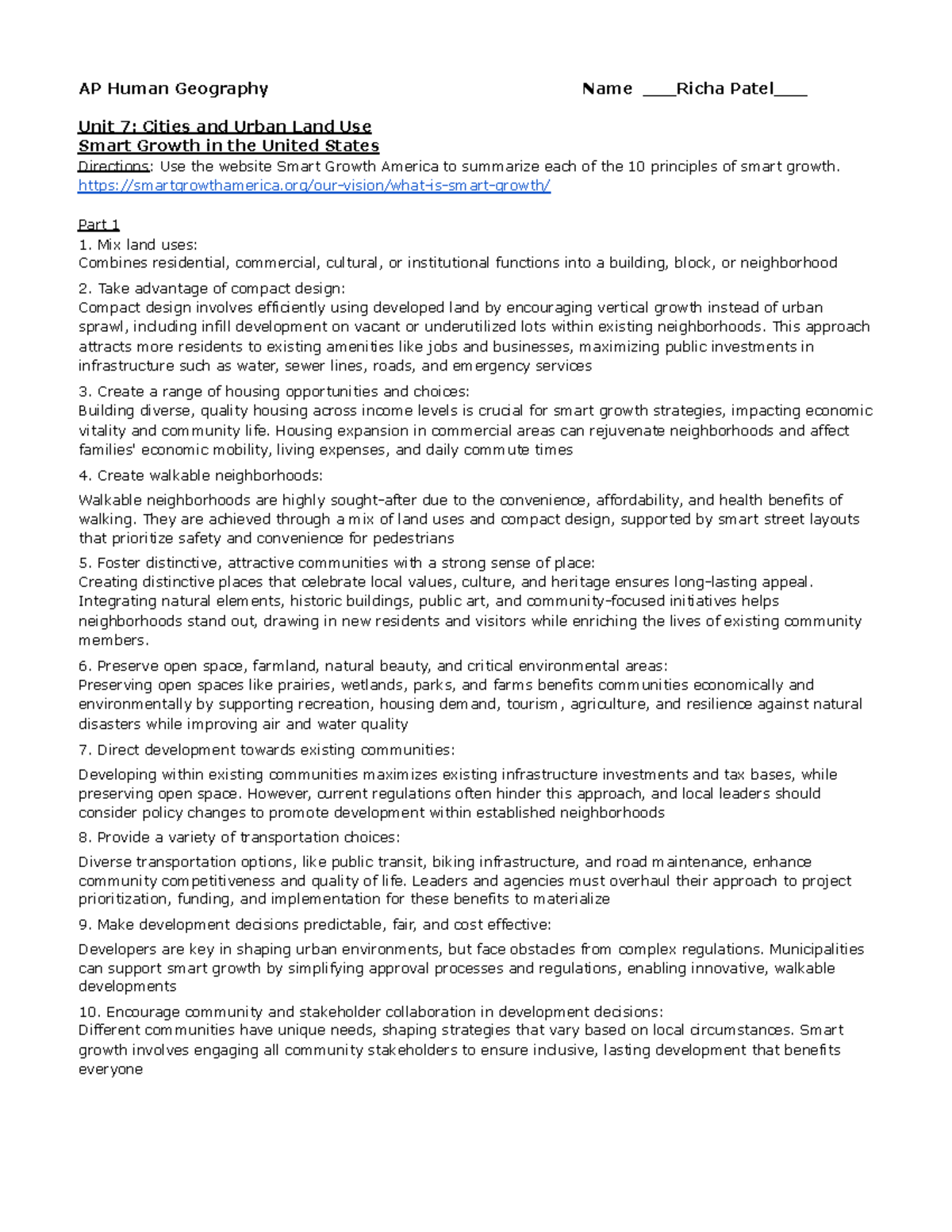 Copy of smart growth in the united states - AP Human Geography Name ...